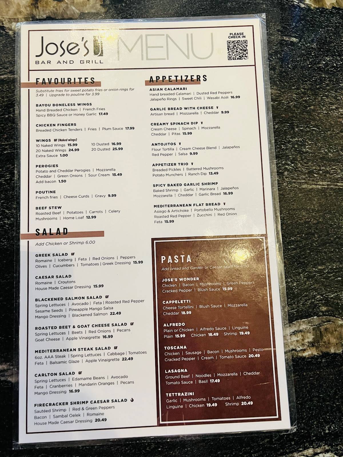 Menu at Jose's Bar & Grill Windsor, Windsor