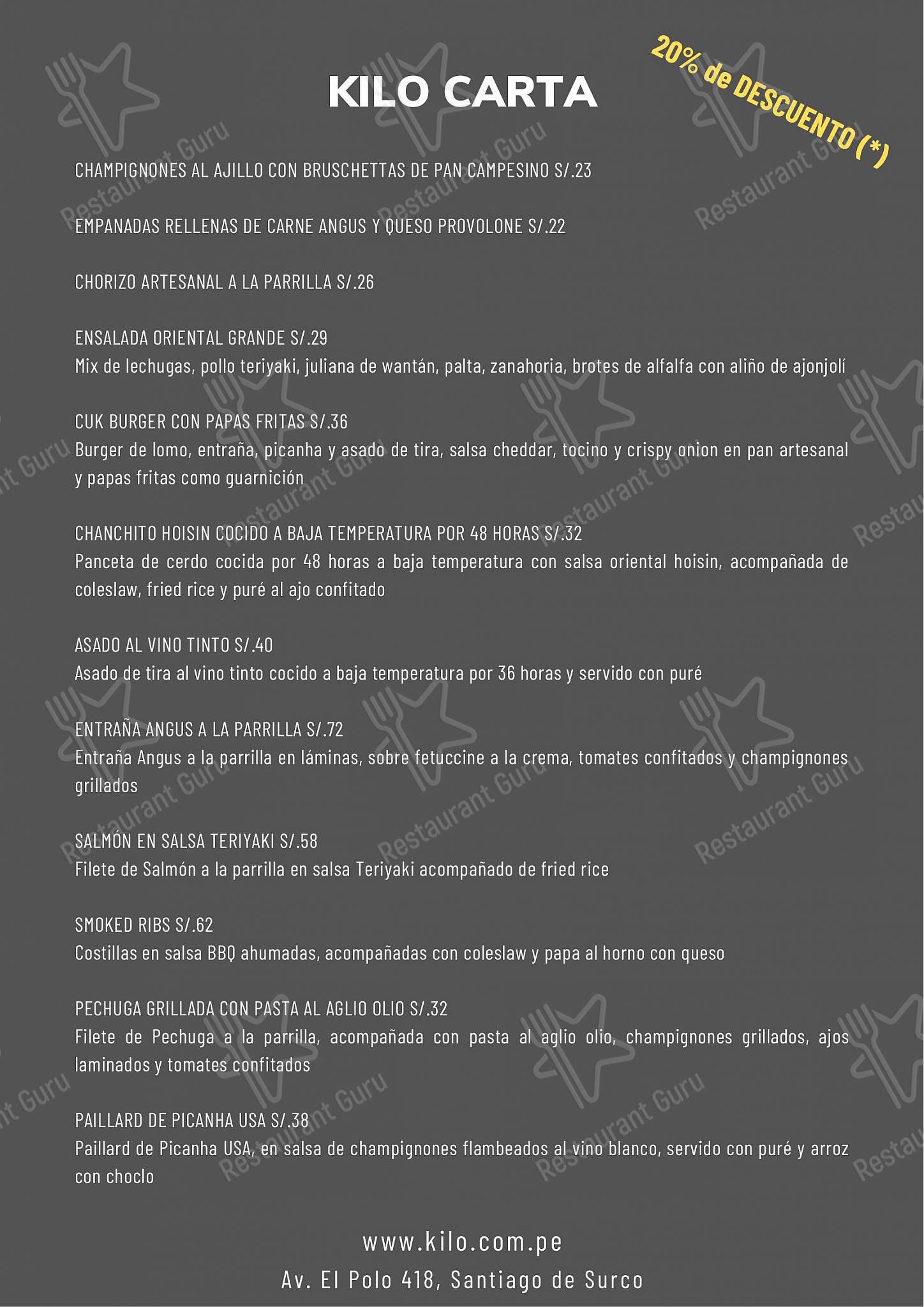 Carta del restaurante Kilo El Polo Surco, Lima