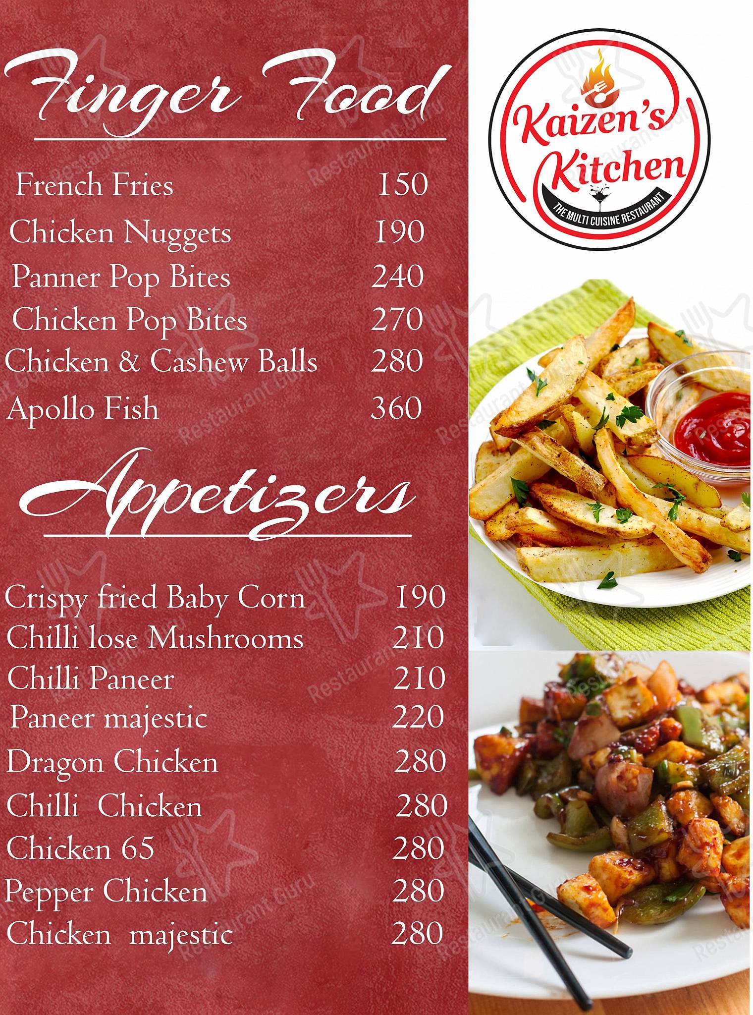 Menu at Kaizen's Kitchen, Vijayawada