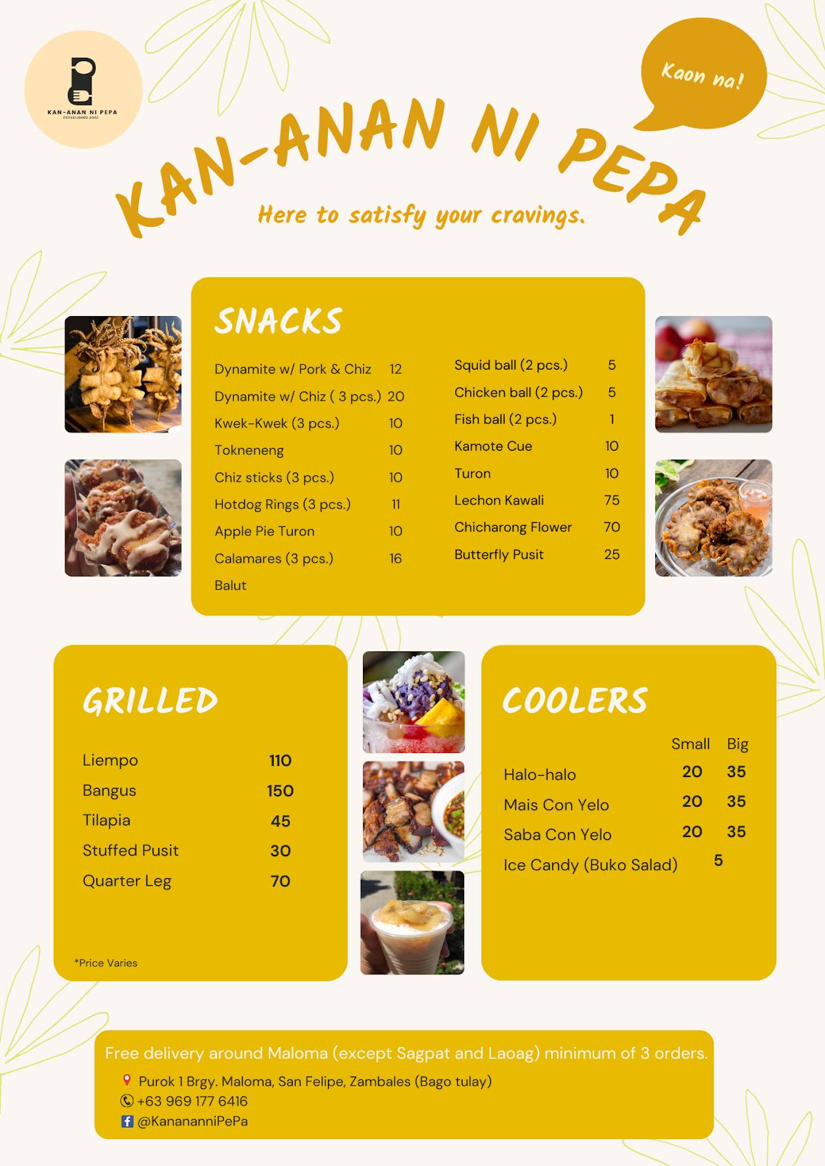 Menu at Kan-anan ni PePa restaurant, San Felipe