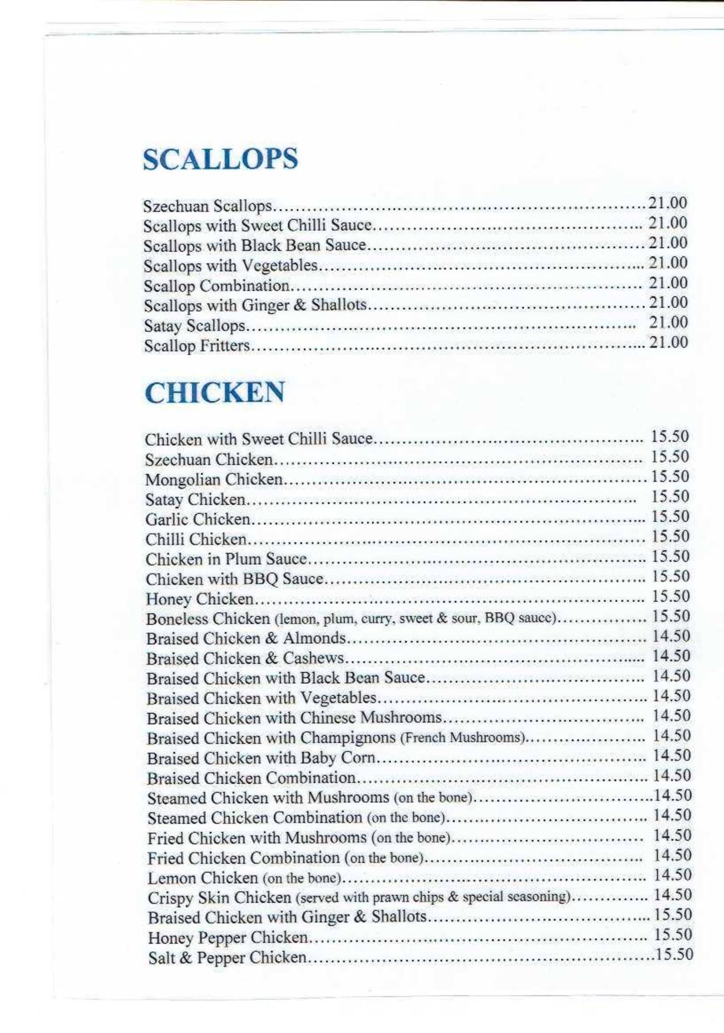 Menu at Kao Yiu Chinese Restaurant, Blaxland