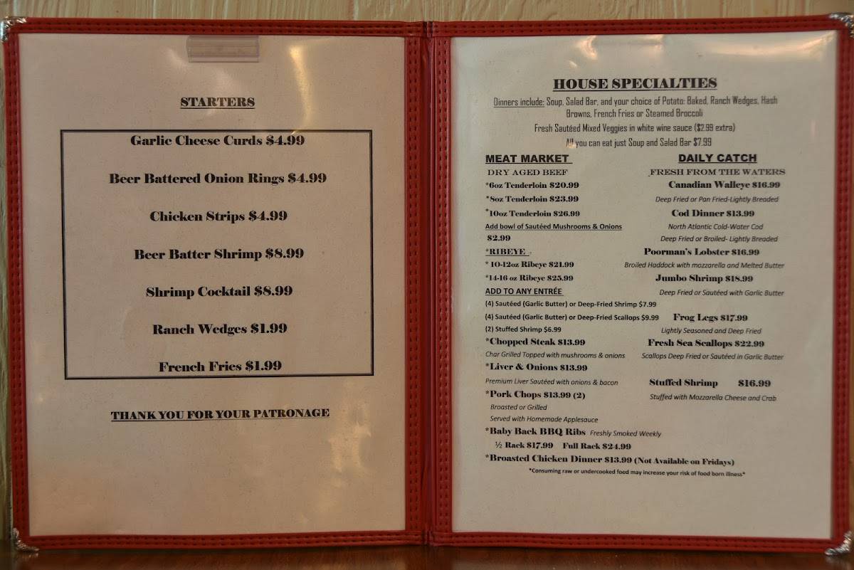 Menu at Kassidy's Studio Lounge restaurant, Shawano