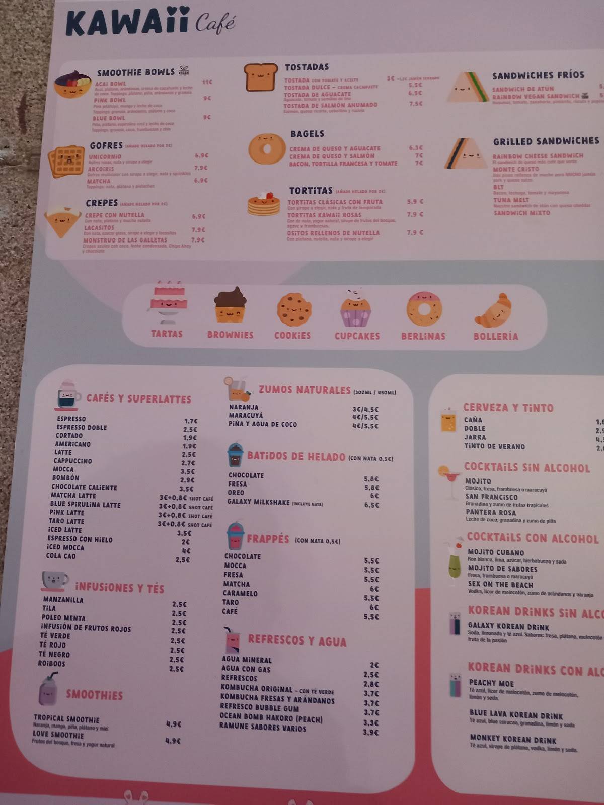 Carta de Kawaii Café, Madrid