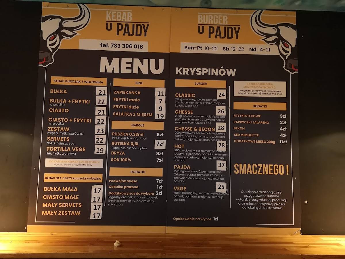 Menu at Kebab i Burger u Pajdy Kryspinów, Kryspinów