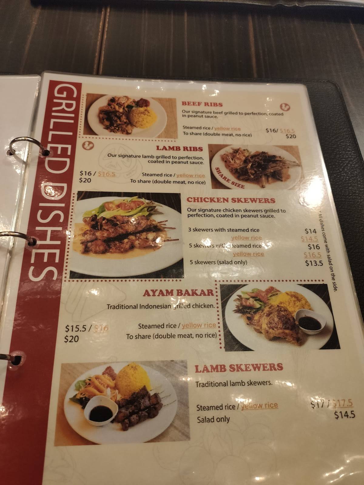Menu at Kedai Satay in King St restaurant, Melbourne, 186 King St