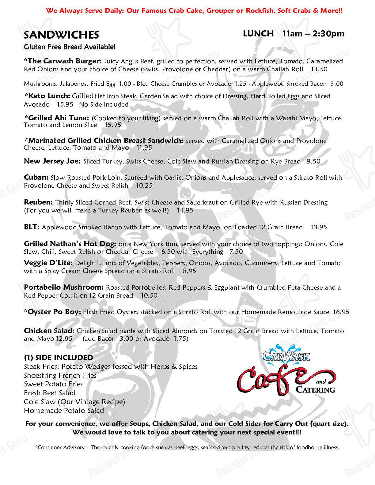 Menu at Car Wash Cafe & Catering, Kilmarnock