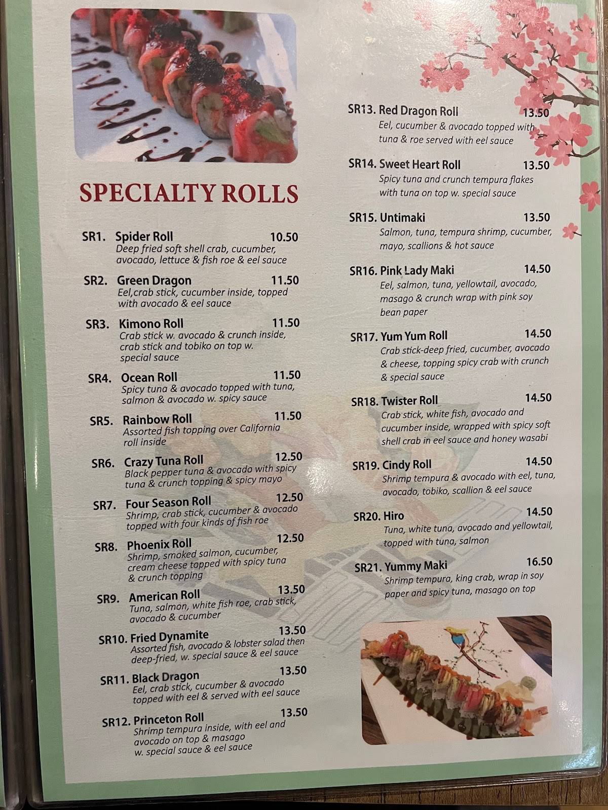 Menu at Kimono Asian food restaurant, Princeton