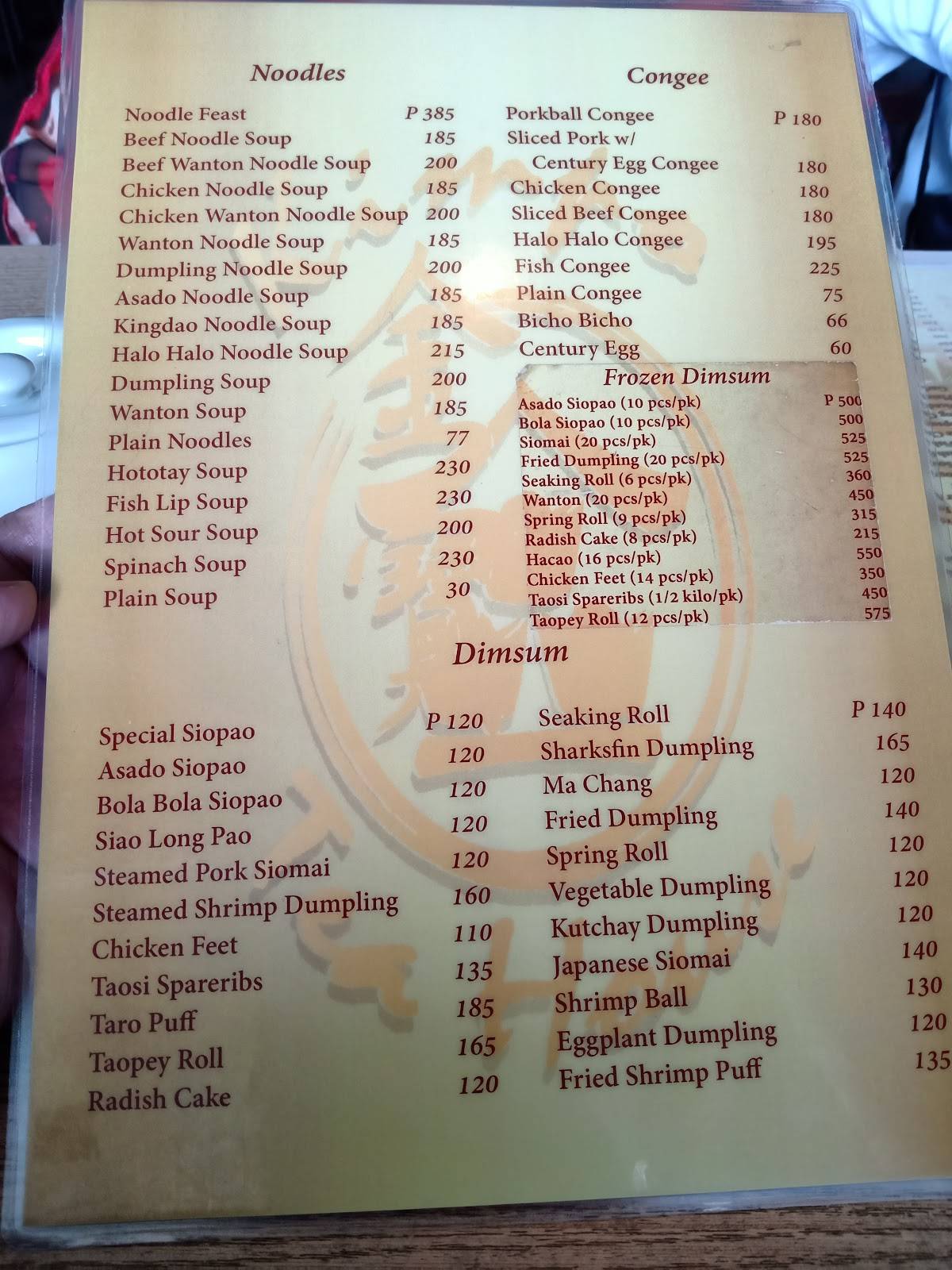 Menu at Kimpo Teahouse restaurant, Quezon City, 706 Banawe St