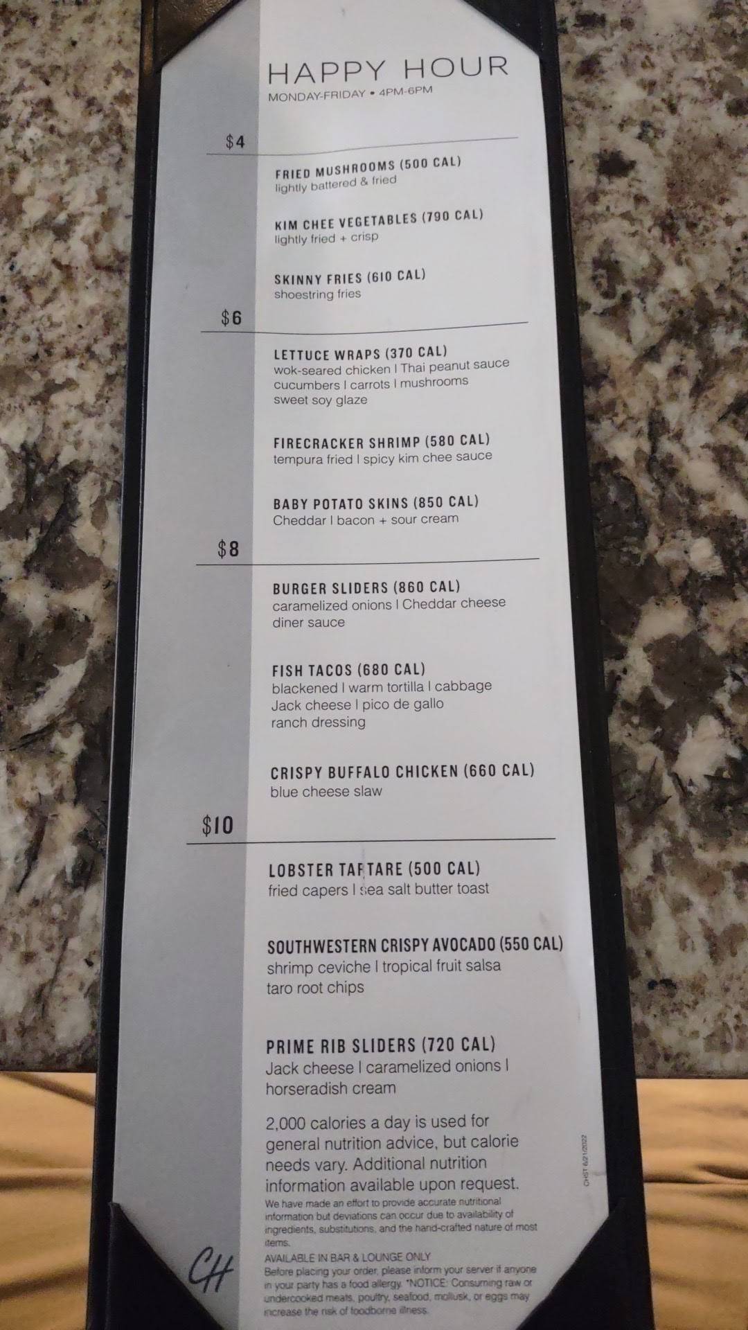 Menu at Chart House steakhouse, Stateline