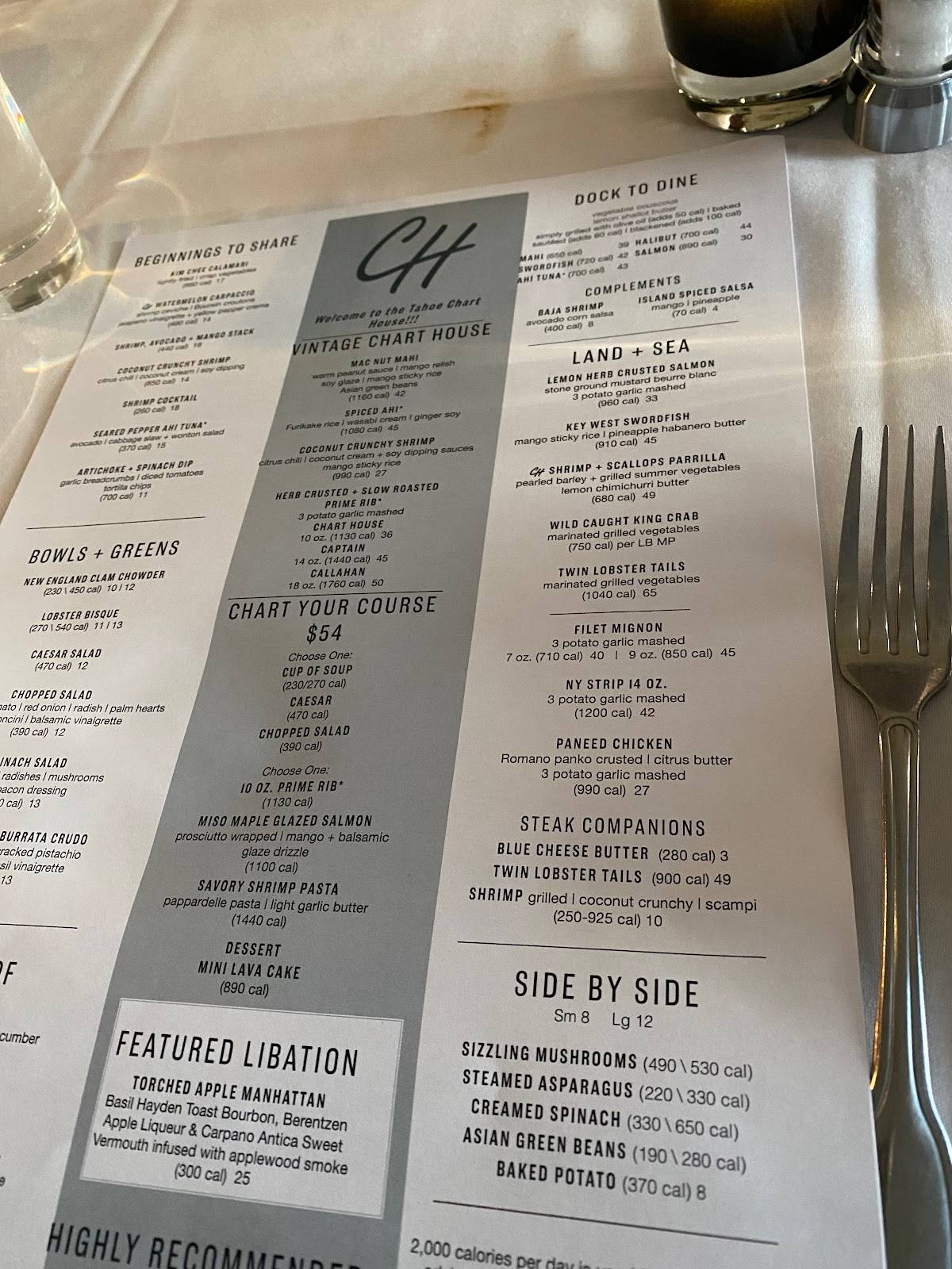 Menu at Chart House steakhouse, Stateline