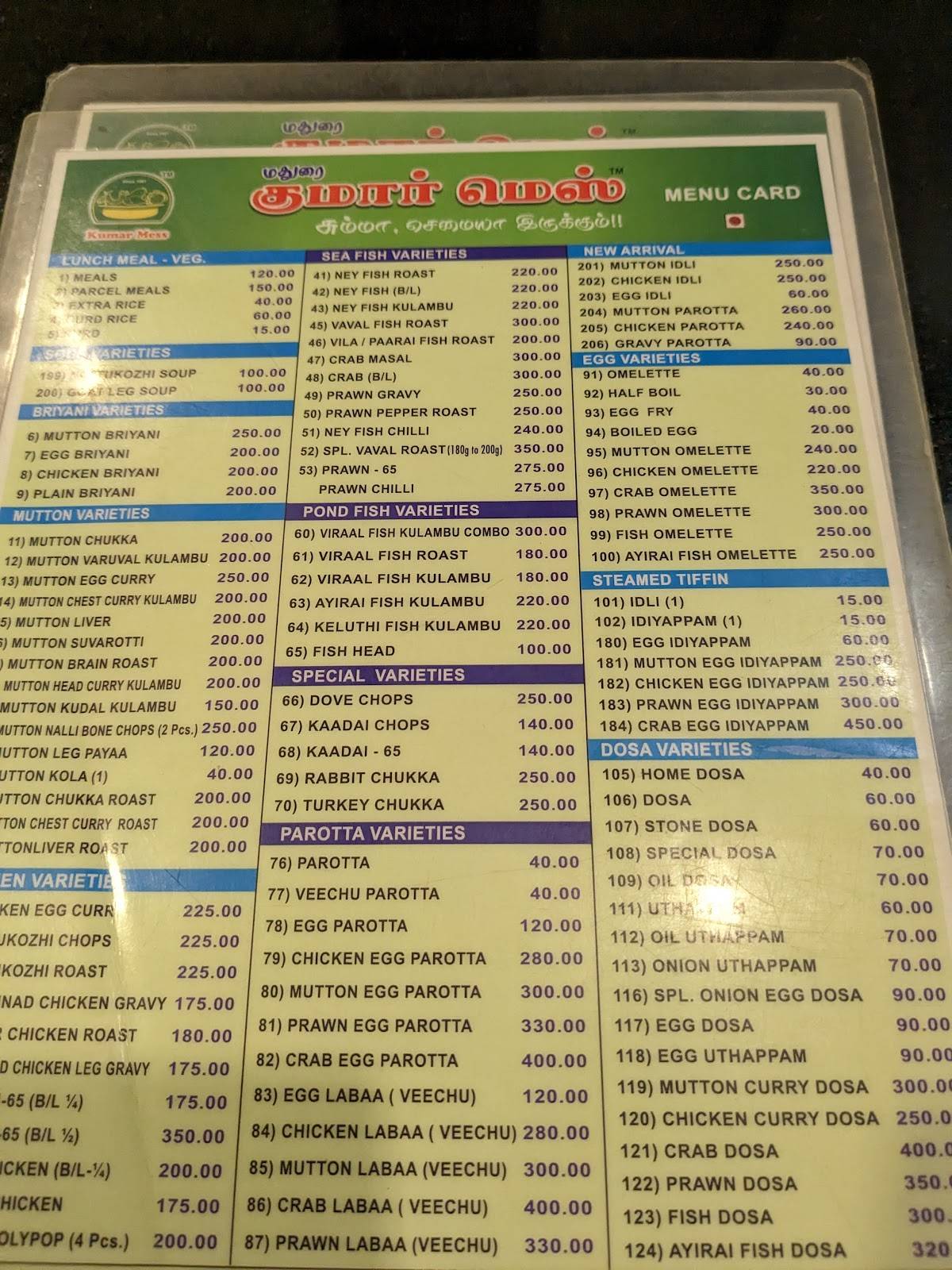 Menu at Kumar Mess- Non-veg Restaurant, Madurai, Unnamed Road