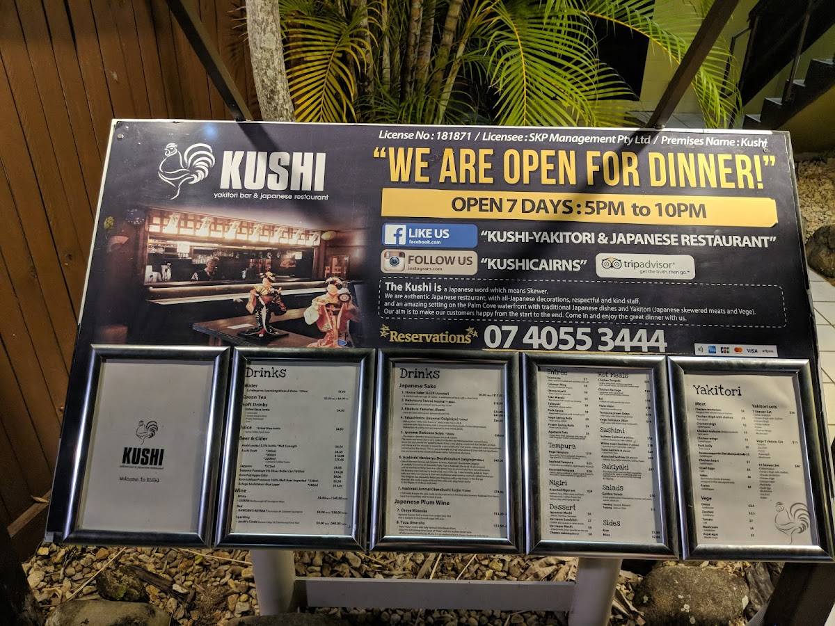 Menu at Kushi Yakitori Bar & Japanese Restaurant, Palm Cove