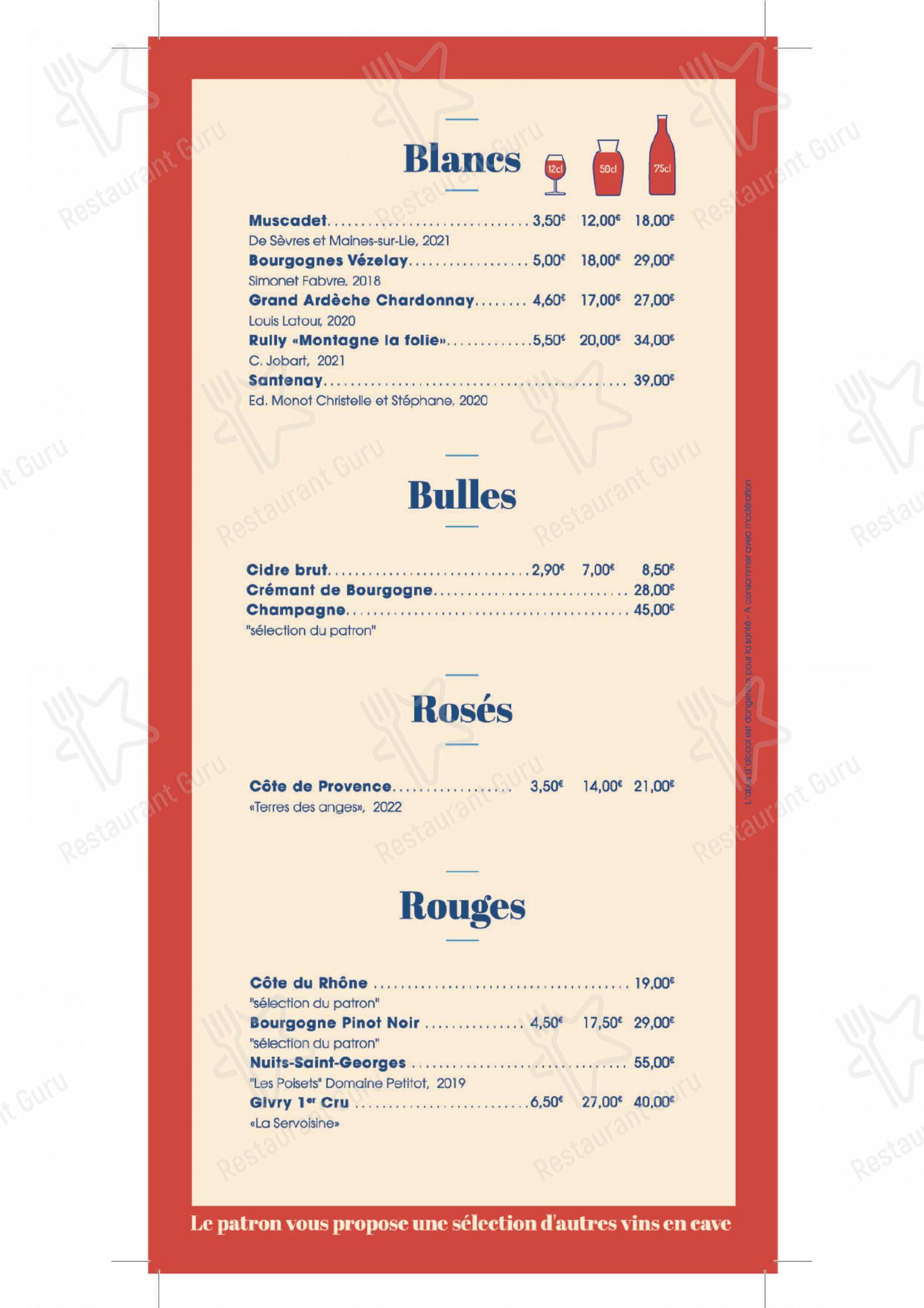 Menu au L'BOUT D' LA RUE restaurant, Dijon