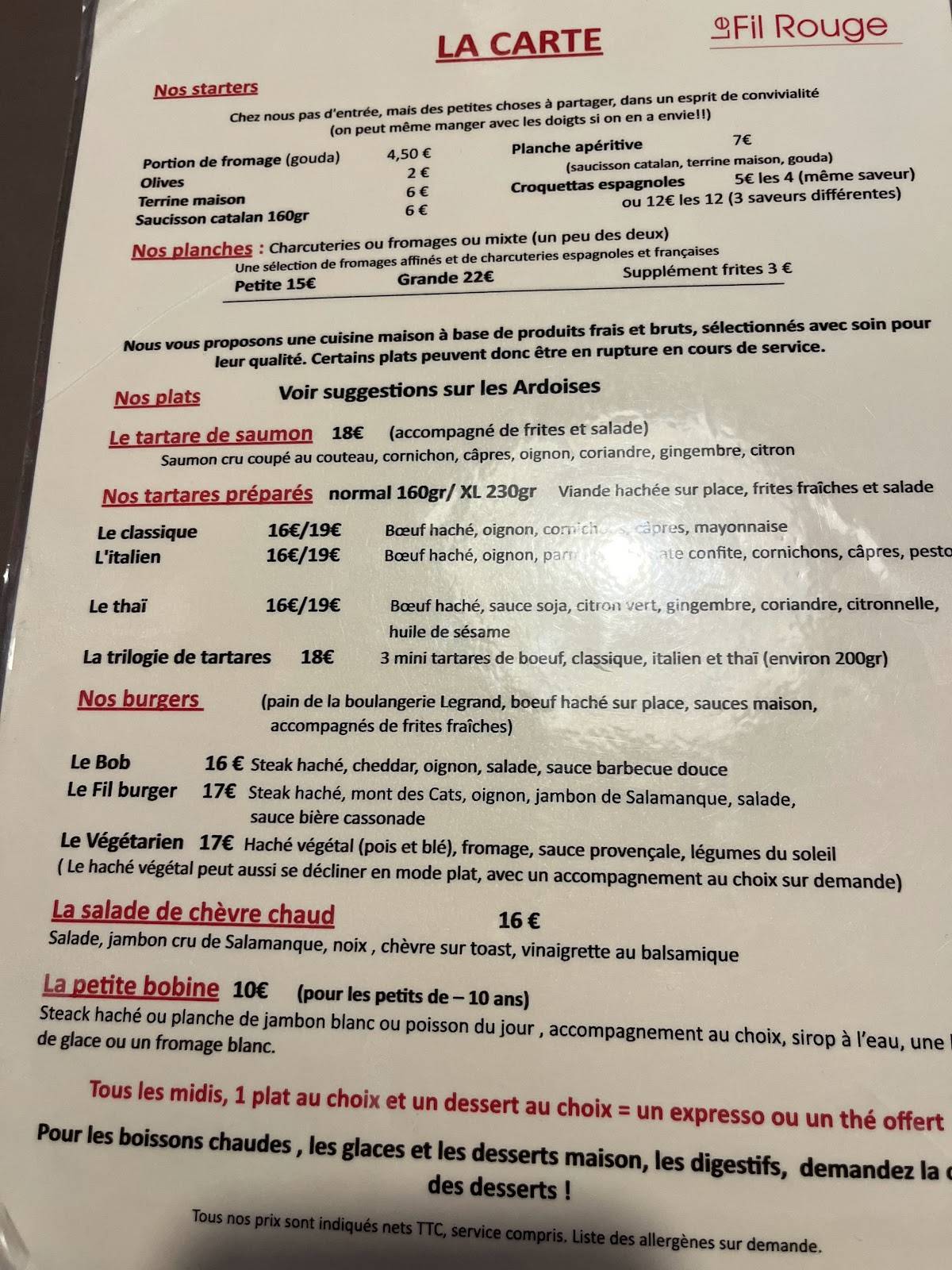 Menu au Le Fil Rouge - Armentières restaurant, Armentières