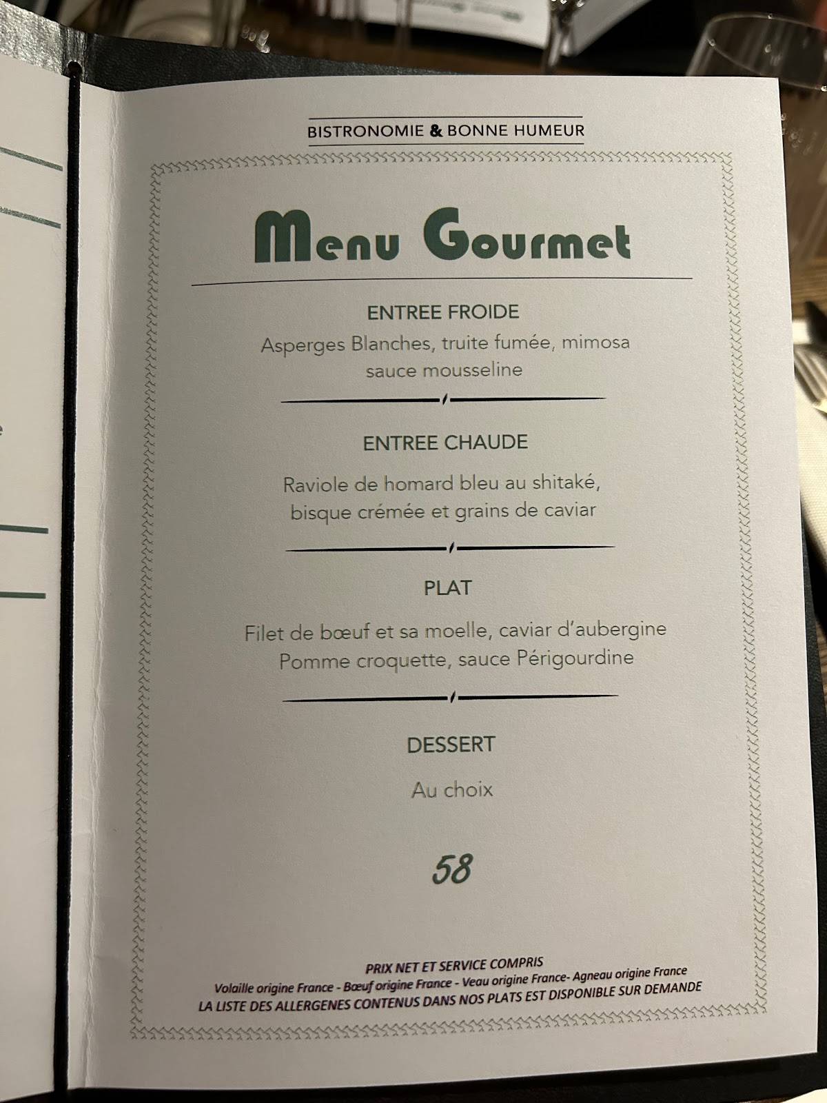 Menu au L'oxalis restaurant, Honfleur