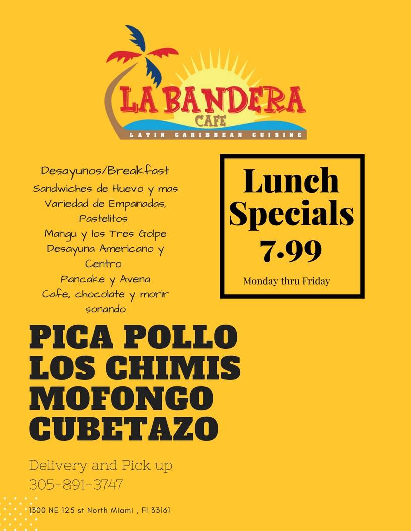 Menu at La Bandera Cafe- Dominican Kitchen, North Miami