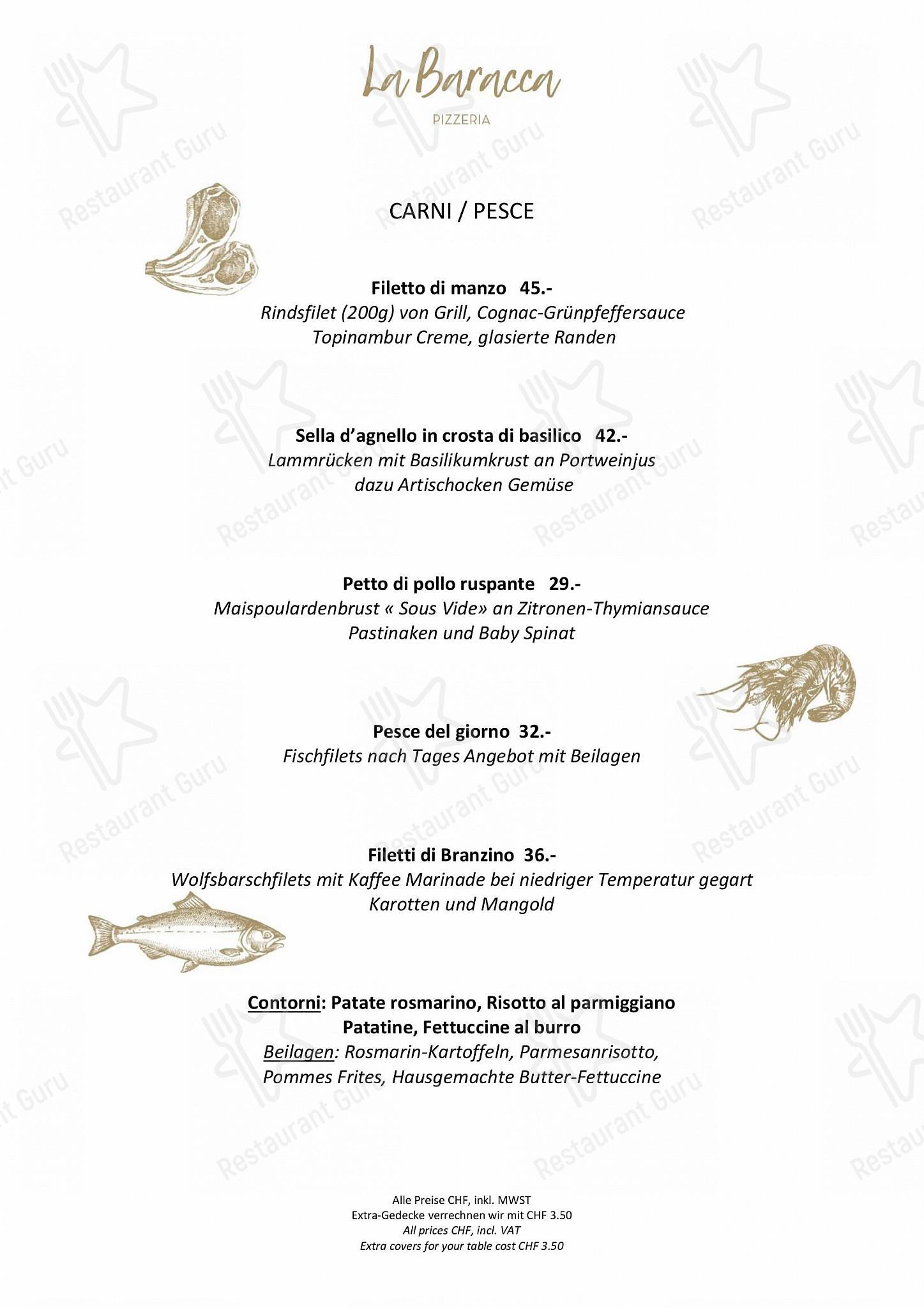 Menu da La Baracca, Lucerna, Theaterstrasse 7