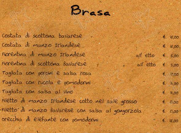 Menu da La Brasa ristorante, Milano