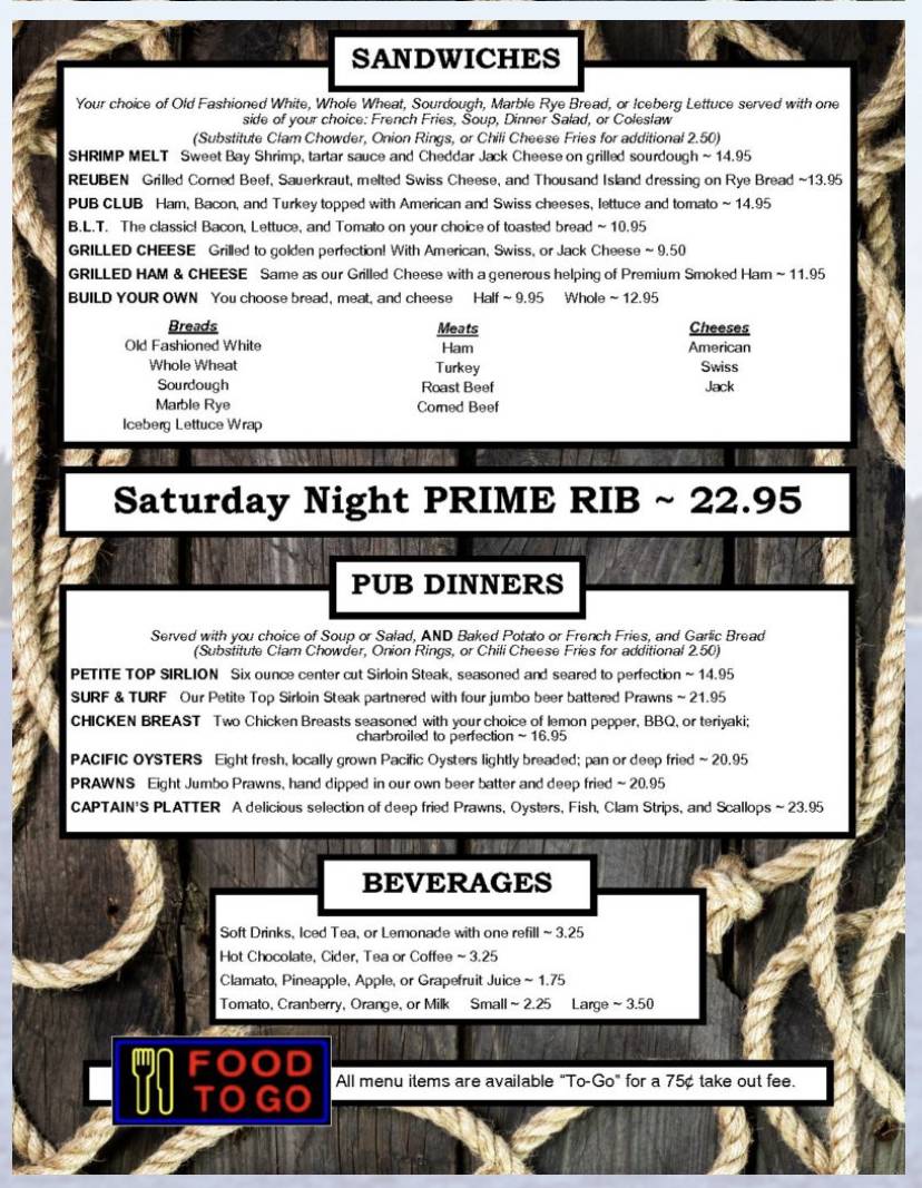 Menu at La Conner Pub & Eatery, La Conner