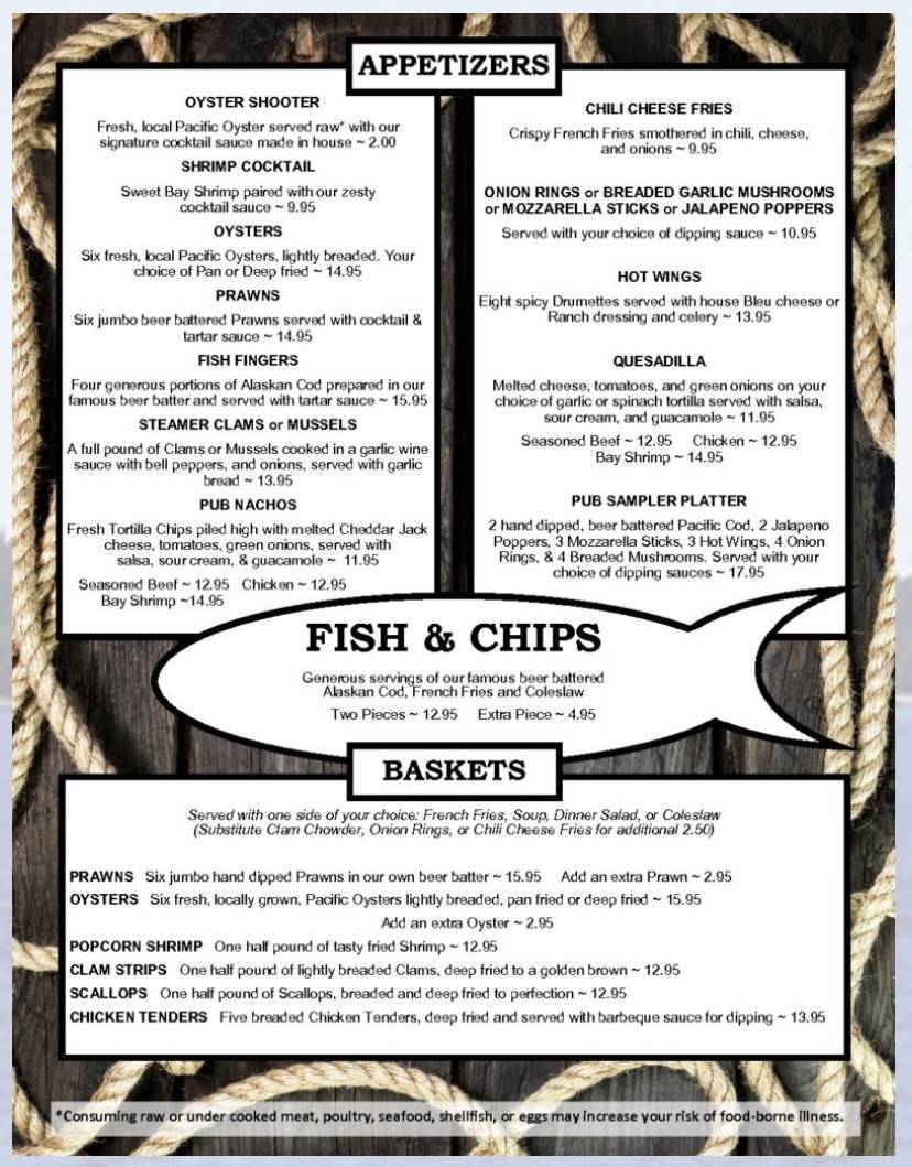 Menu at La Conner Pub & Eatery, La Conner