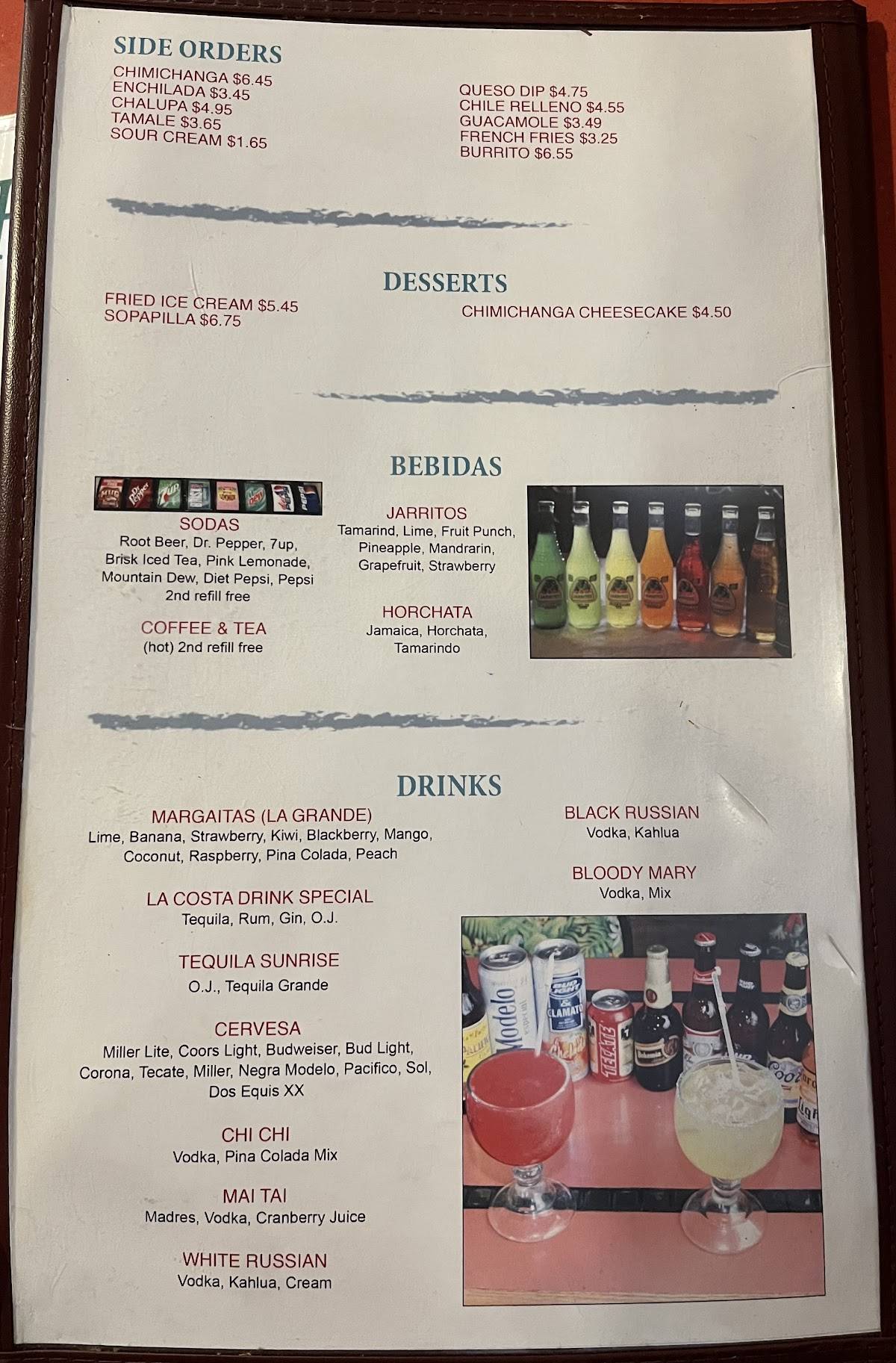 Menu at La Costa Mexican Restaurant, Douglas