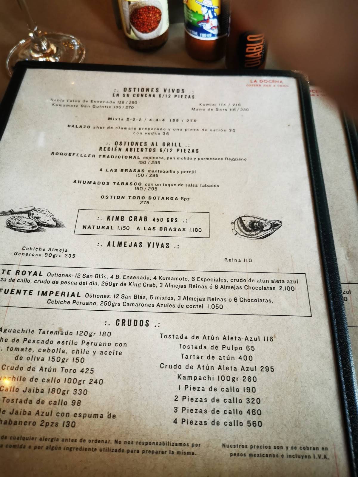 Carta del restaurante La Docena Roma, Ciudad López Mateos, Av. Álvaro ...