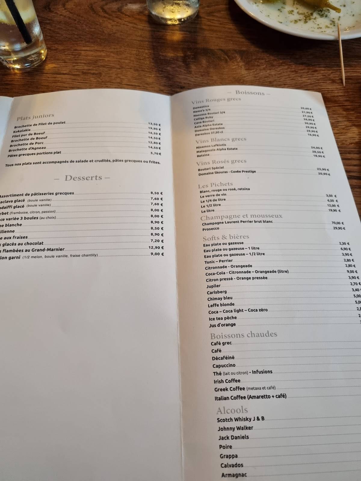 Menu au La Maison du Berger, Jurbise
