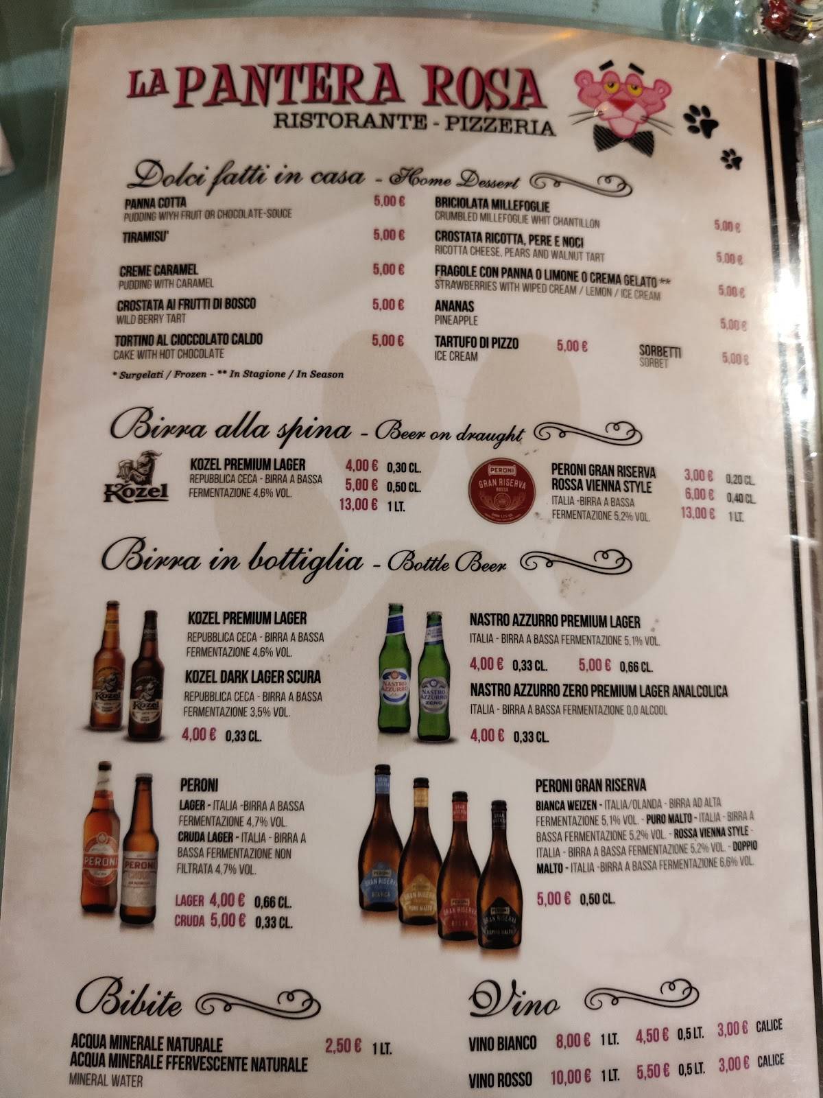 Menu da La Pantera Rosa ristorante, Roma, Piazzale del Verano