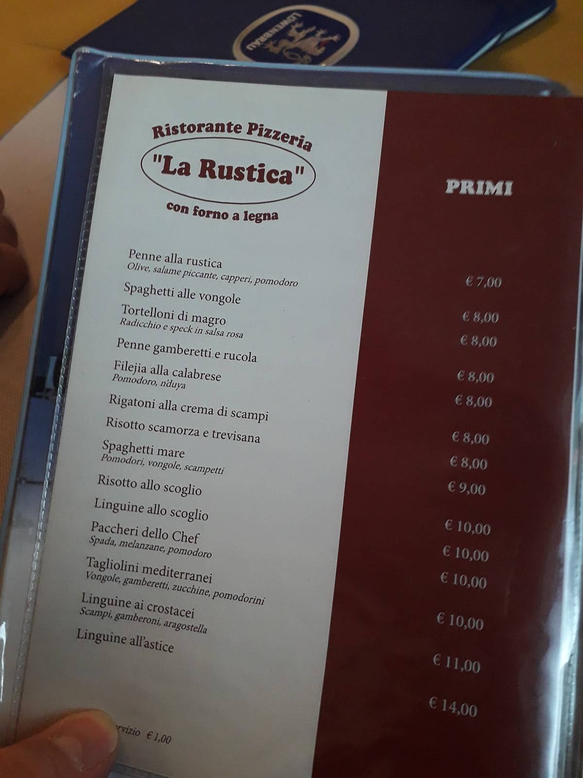 Menu da La Rustica pizzeria, Milano