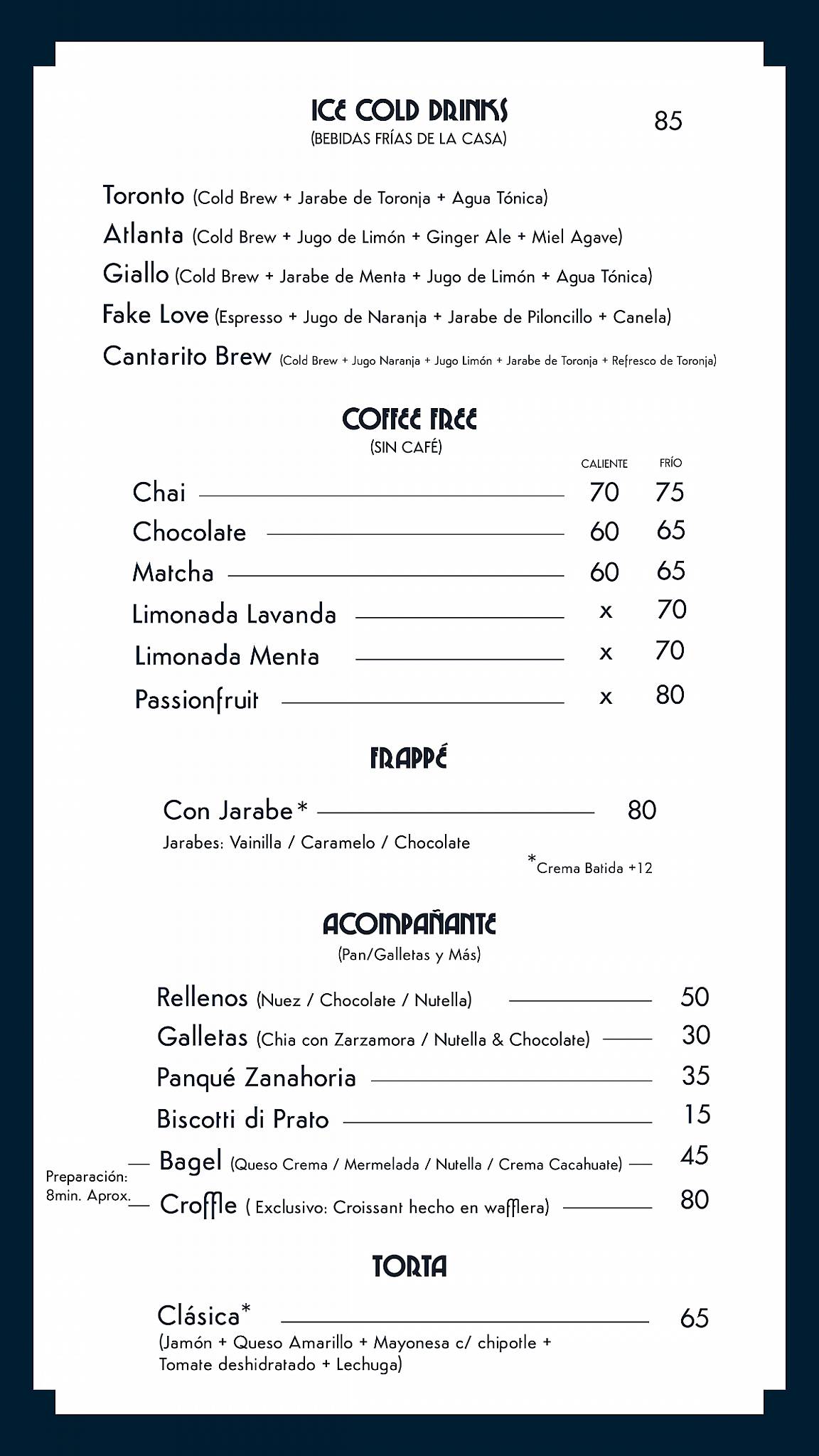 Carta de La Rutina Café, Tijuana