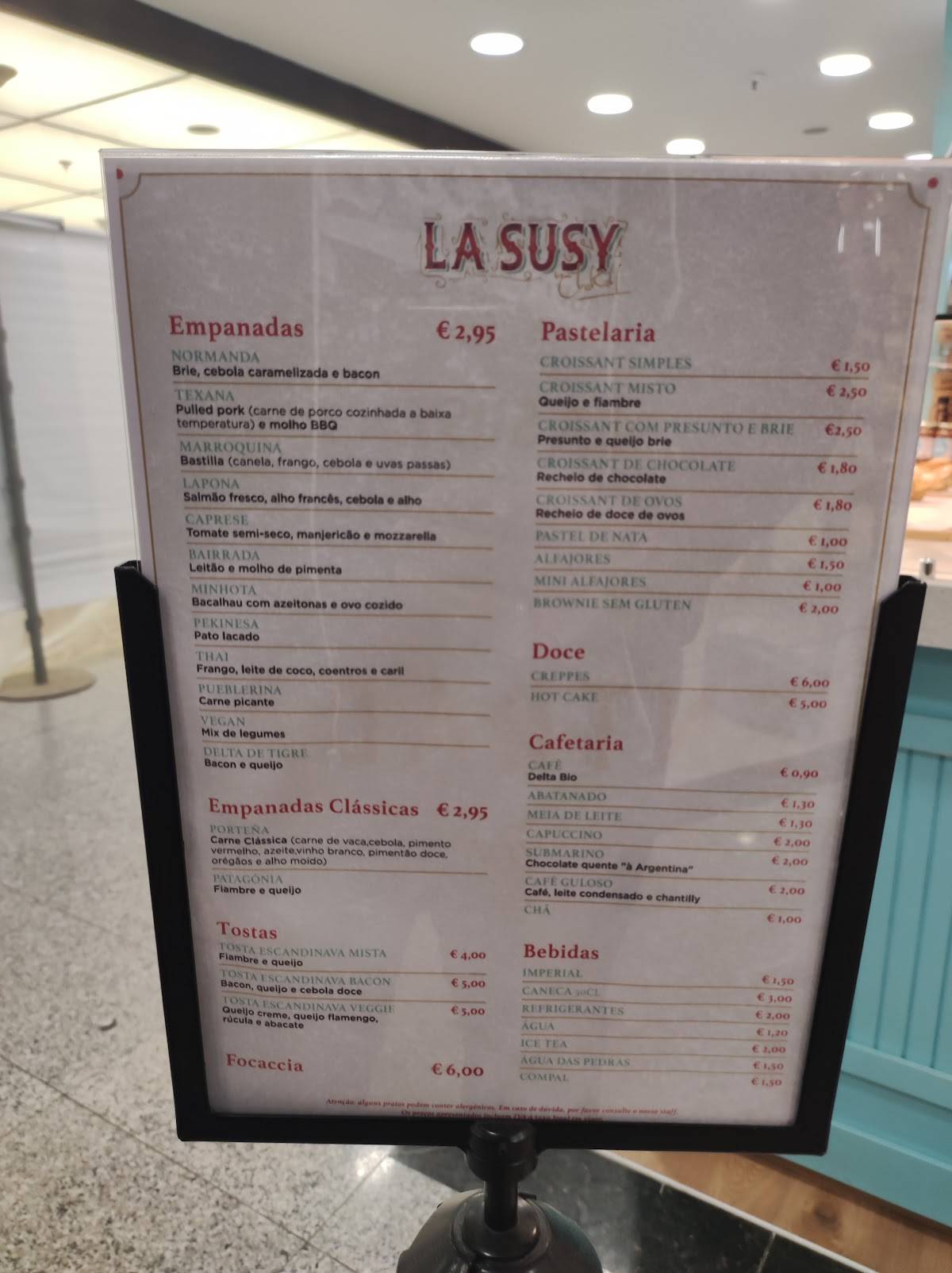 Carta del restaurante La Susy by Chakall, Vila Nova del Gaia