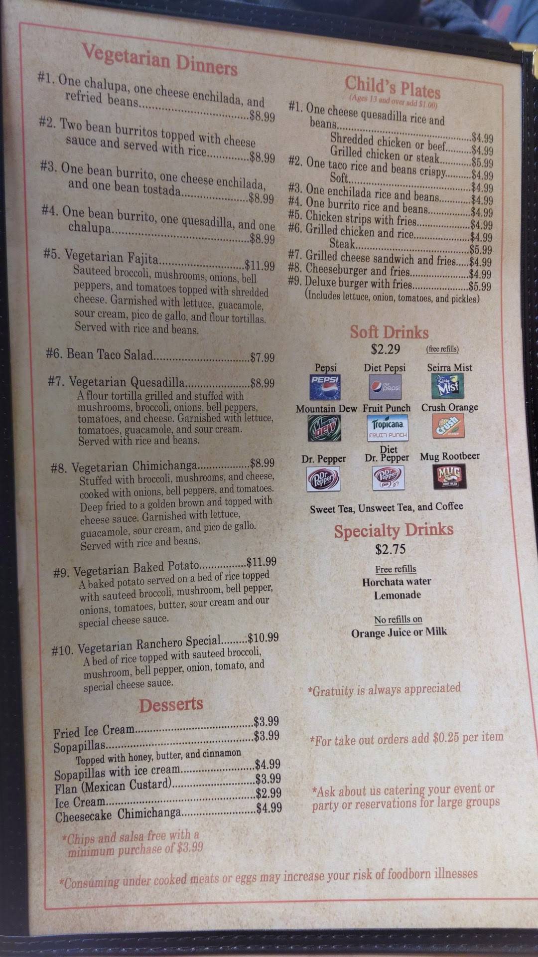 Menu at La Villa Mexican Restaurant, Mena