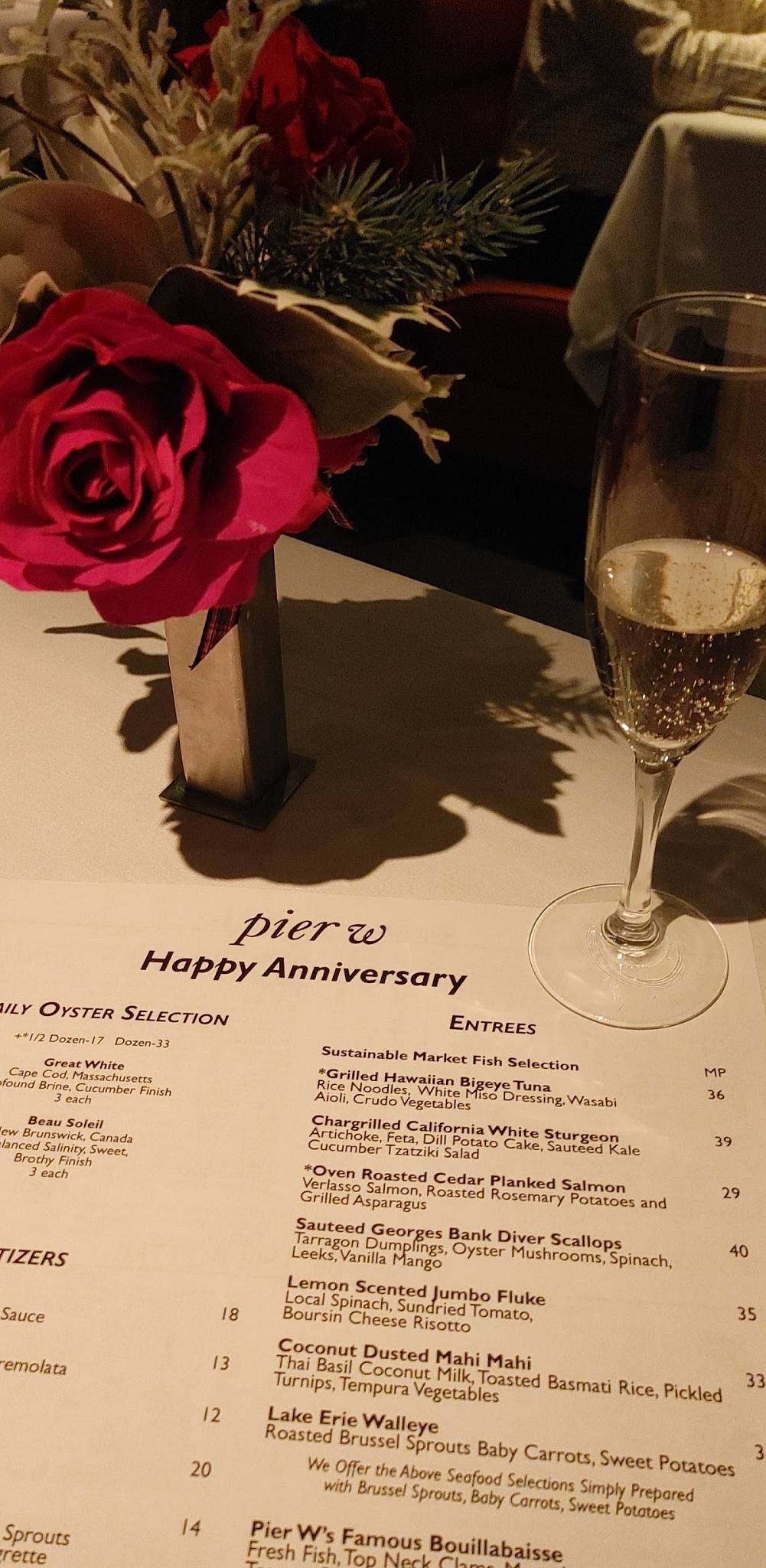 Menu at Pier W restaurant, Lakewood
