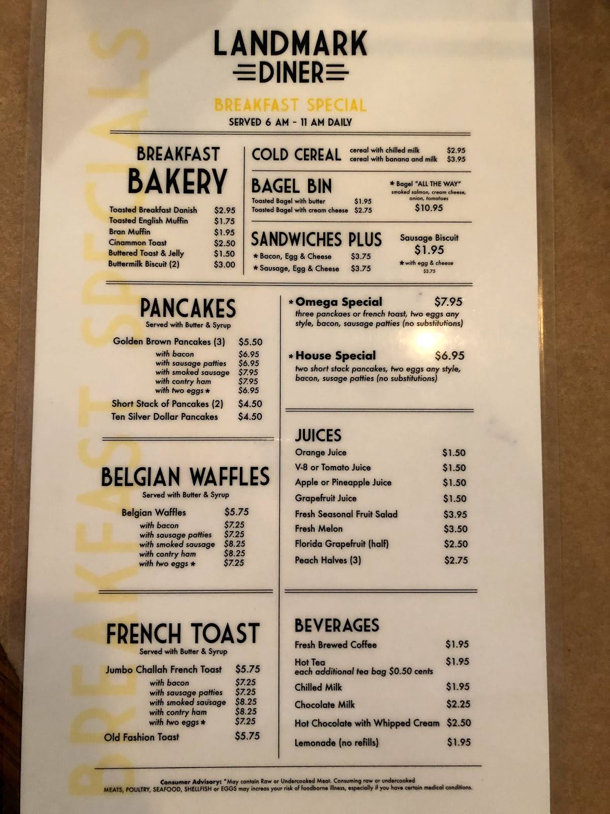 Menu at Landmark Restaurant Diner, Charlotte