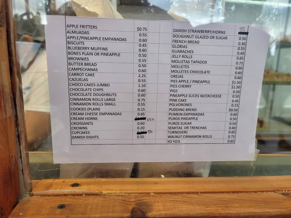 Menu at Lara's Bakery, Harlingen