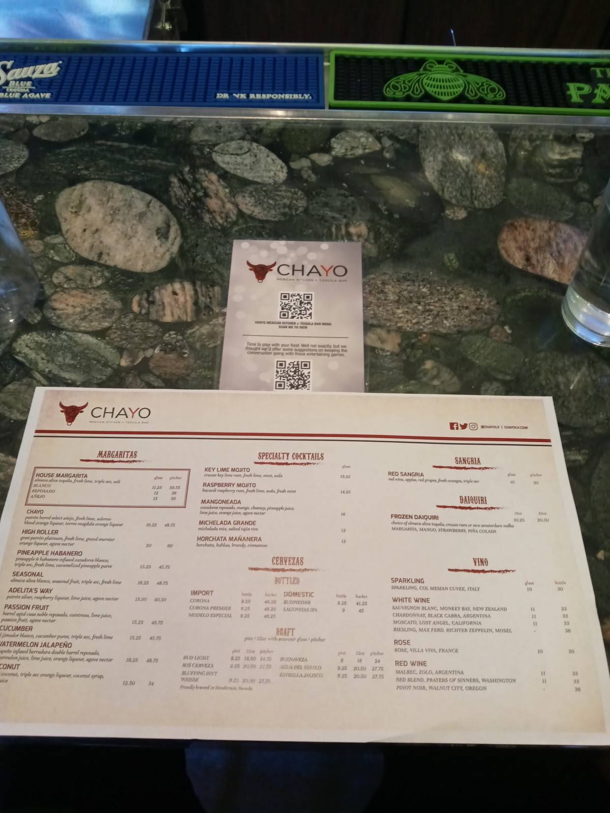 Menu at Chayo Mexican Kitchen + Tequila Bar, Las Vegas