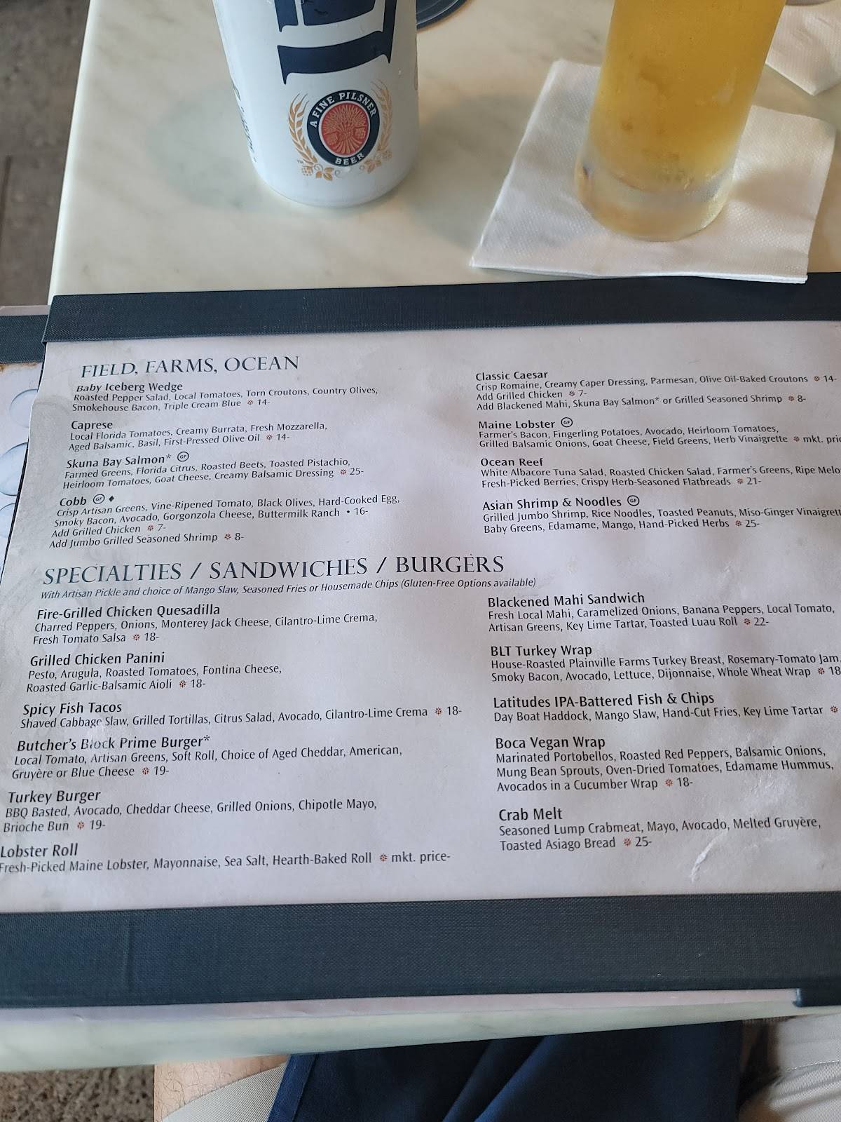 Menu at Latitudes Restaurant, Highland Beach, S Ocean Blvd