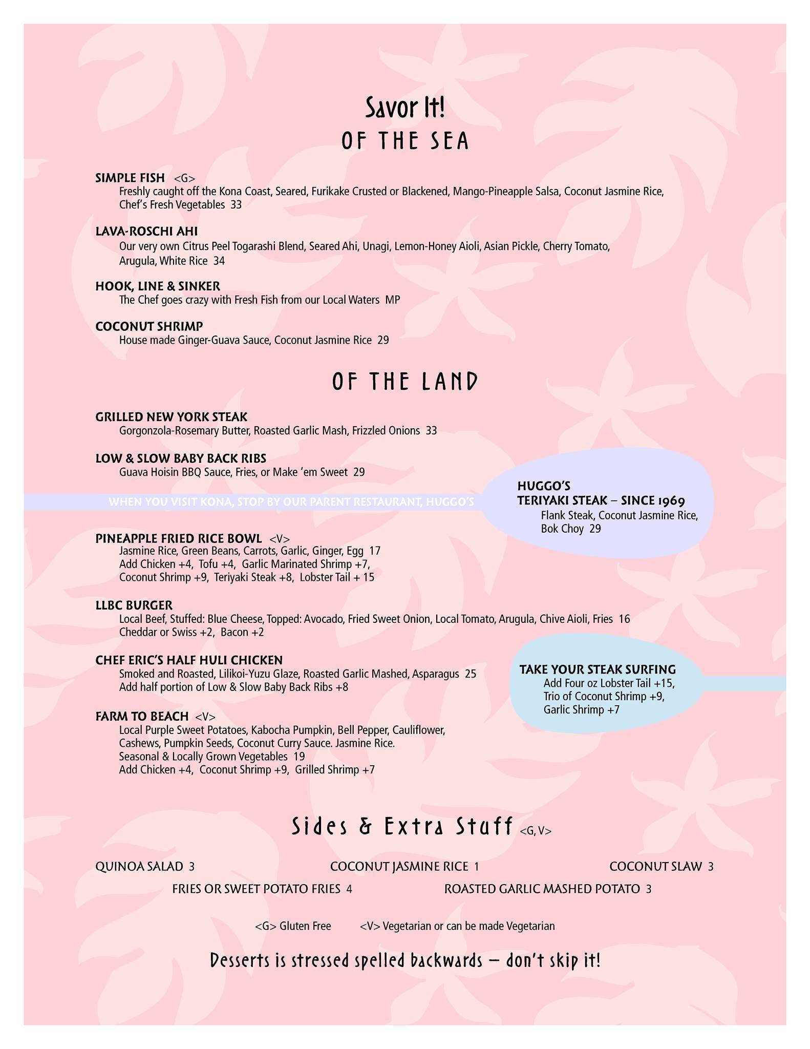 Menu at Lava Lava Beach Club, Kapaa