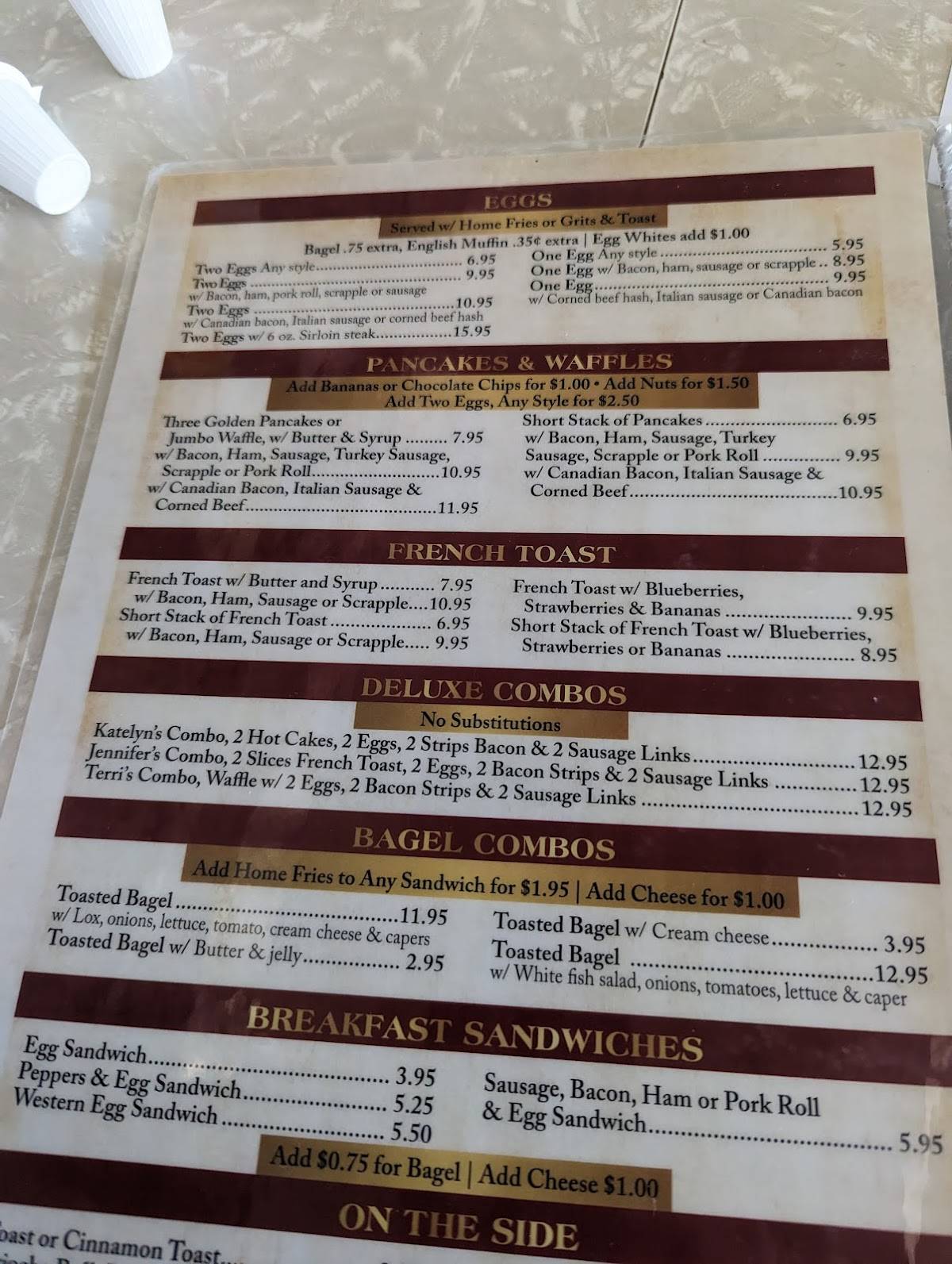 Menu at Daphne's Diner restaurant, Robbinsville