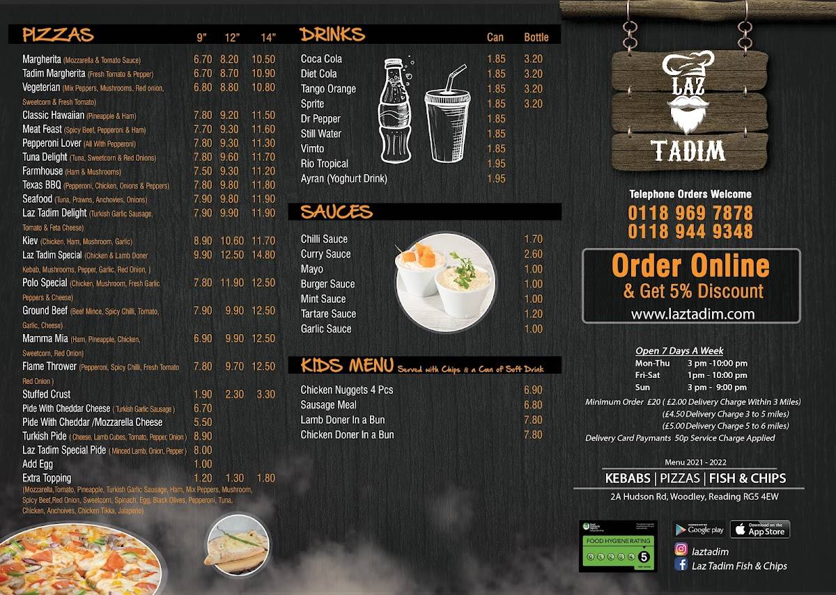 Menu at Laz Tadim Fish & Chips & Kebab House fast food, Reading
