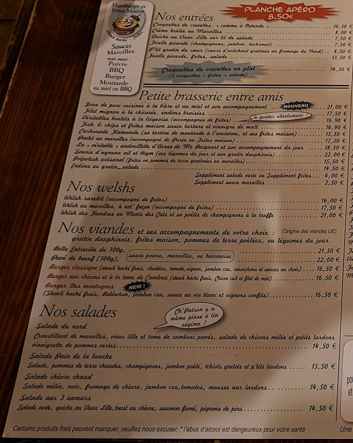 Menu au Le Pain de la Bouche restaurant, Lens, 41 Bis Rue de la Gare
