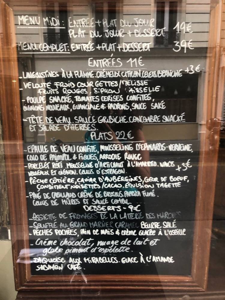 Menu at Le Pantruche restaurant, Paris, 3 Rue Victor Massé