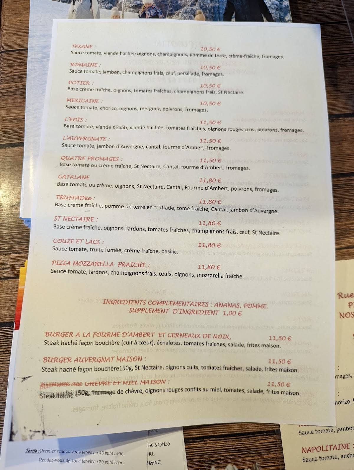 Menu au Le Picotin restaurant, Murol, Rue George Sand