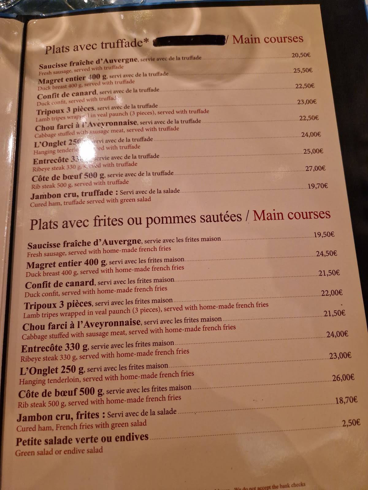 Menu au Le Plomb du Cantal Rive Droite restaurant, Paris, 4 Boulevard ...