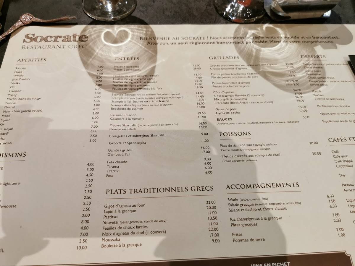 Menu au Le Socrate, Farciennes