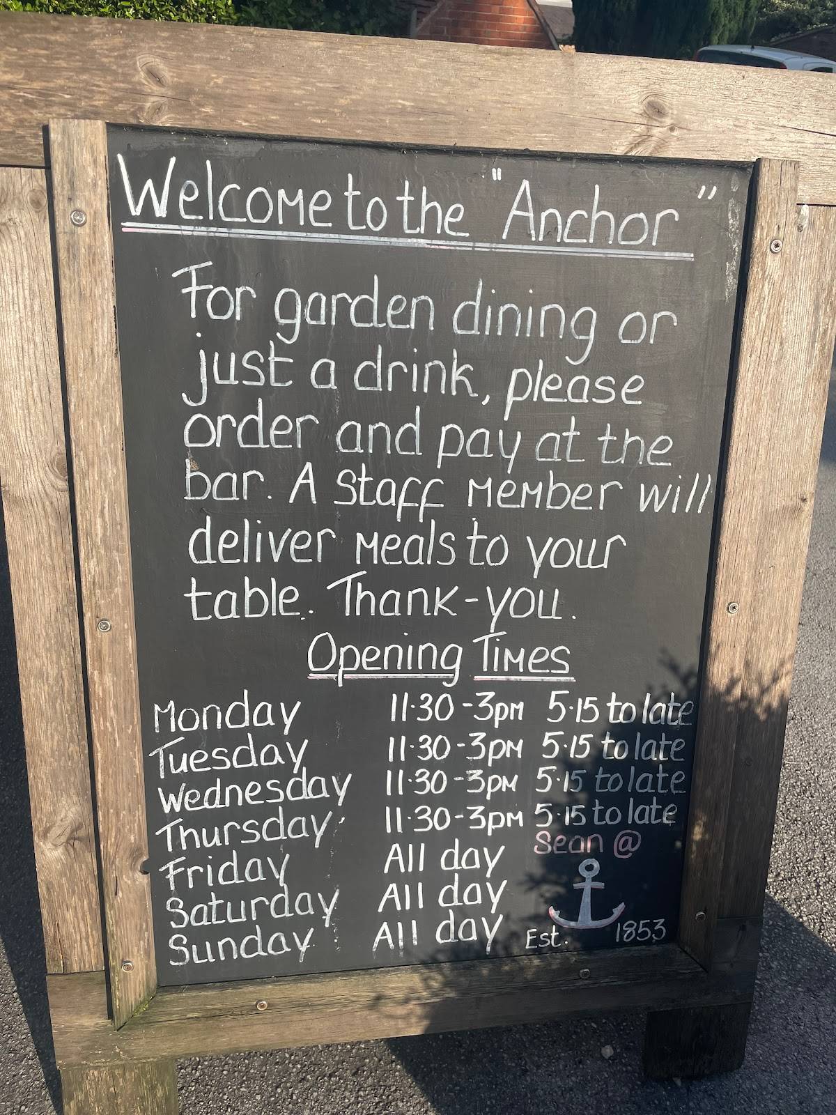 Menu at The Anchor Inn pub & bar, Warwick