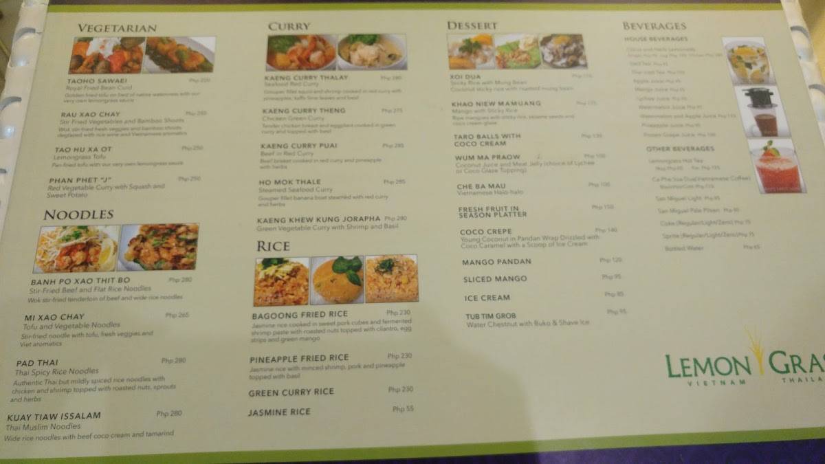 Menu at Lemon Grass restaurant, Cebu City, ayala center cebu
