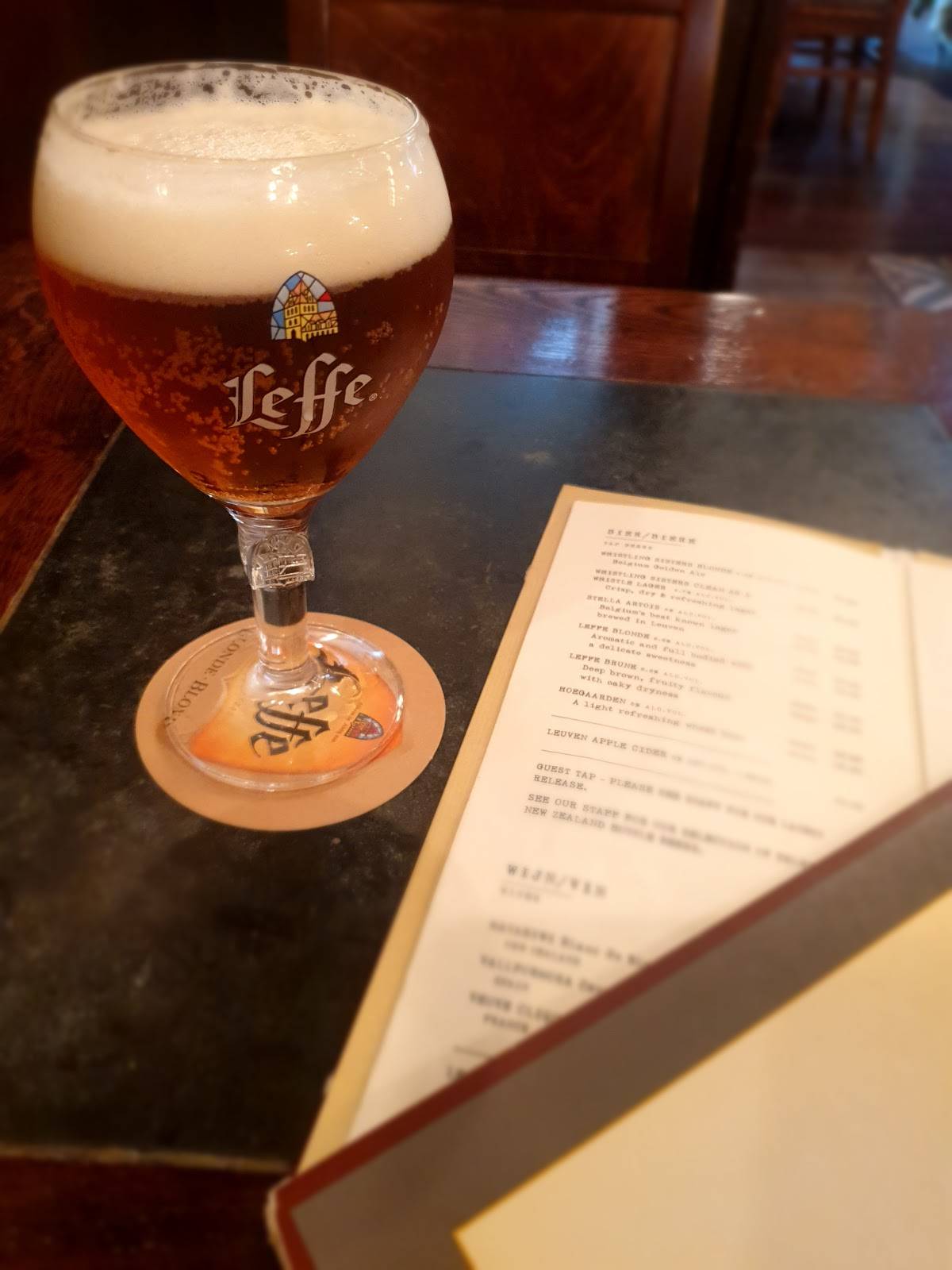 Menu at Leuven Belgium Beer Cafe, Wellington