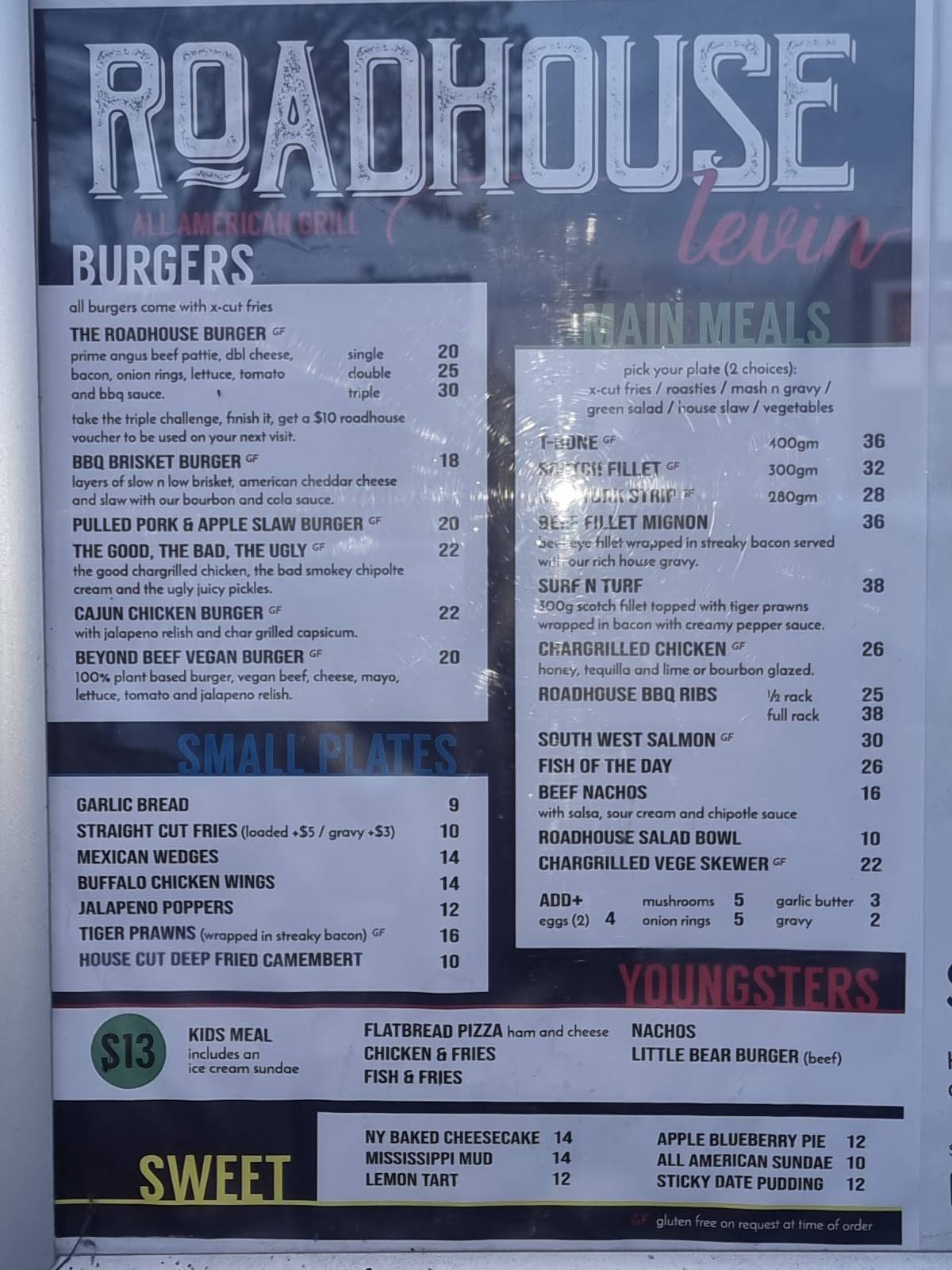 Menu at Roadhouse Grill restaurant, Levin