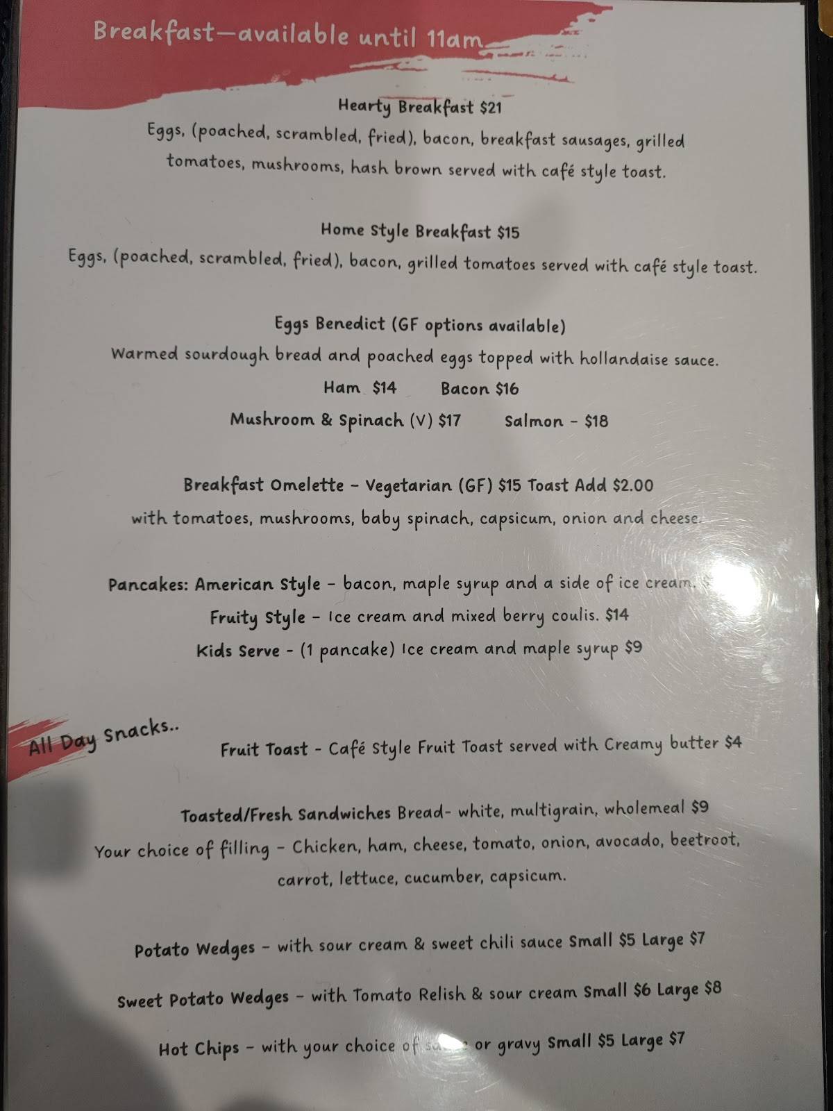 Menu at Lily's Cafe, Stanthorpe